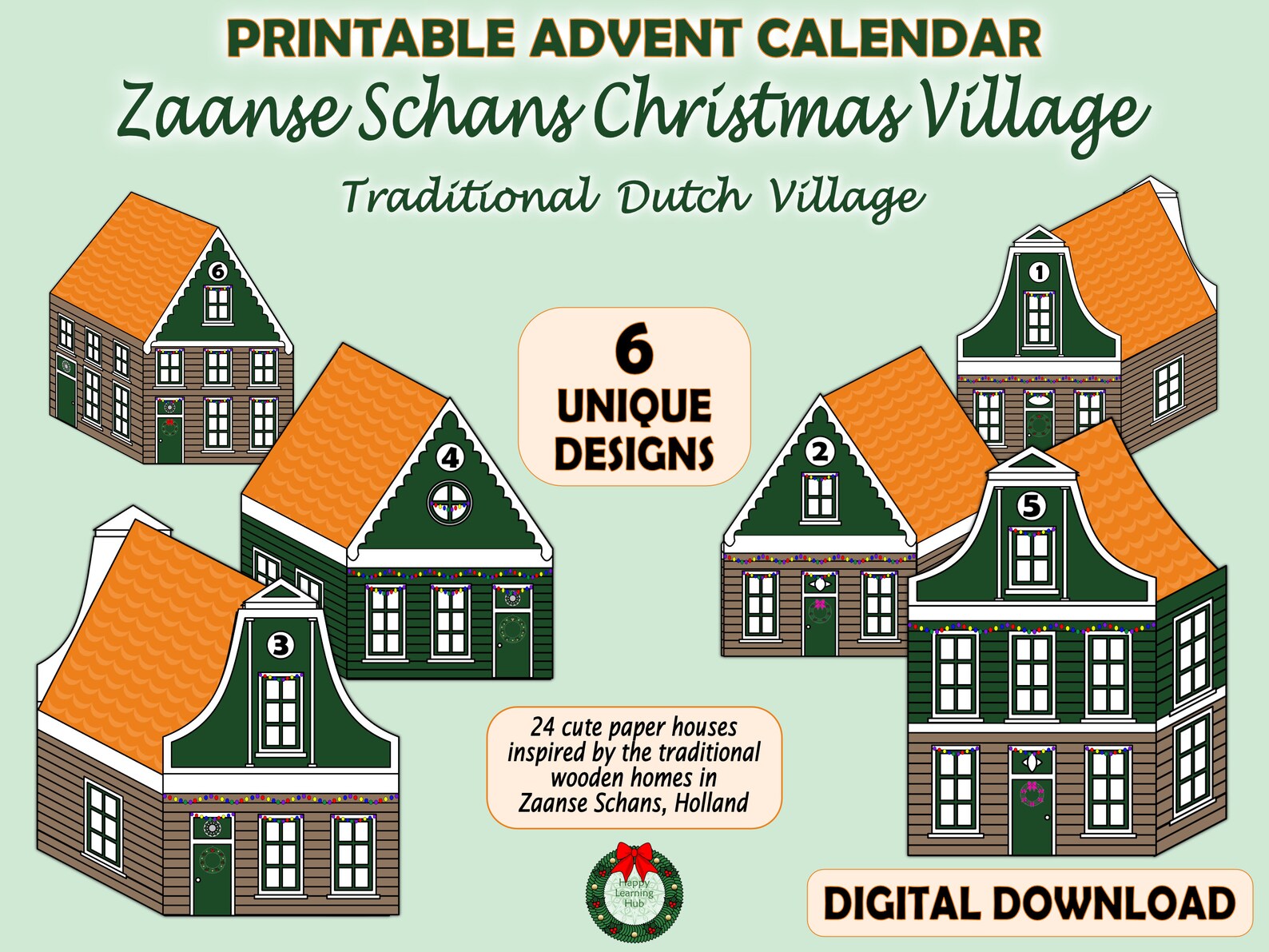 Dutch Paper Houses Advent Calendar Printable DIY Advent - Etsy