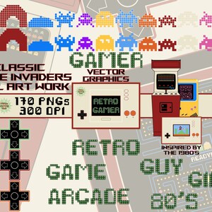 Retro Gamer Clipart, Gamer PNG Bundle, 80's Clipart, Gaming Consoles ...