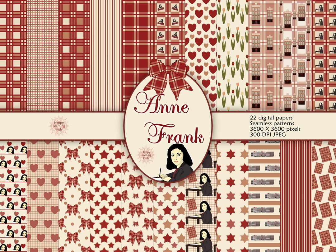 Anne Frank Digital Paper, Scrapbook Paper, Junk Journals, Seamless ...