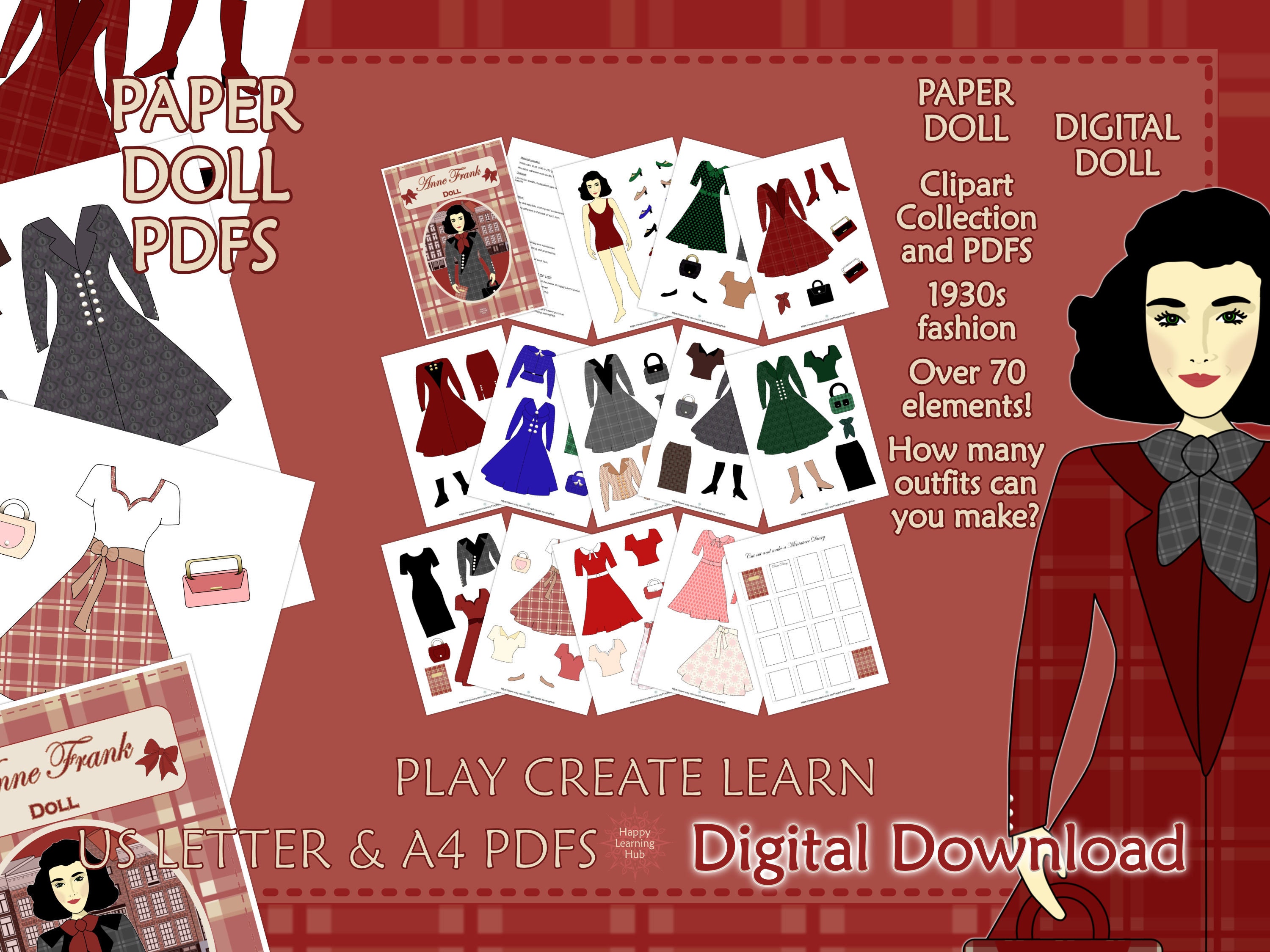 Anne Frank Doll, Printable Crafts for Kids, Printable PDF, 1930s Paper ...