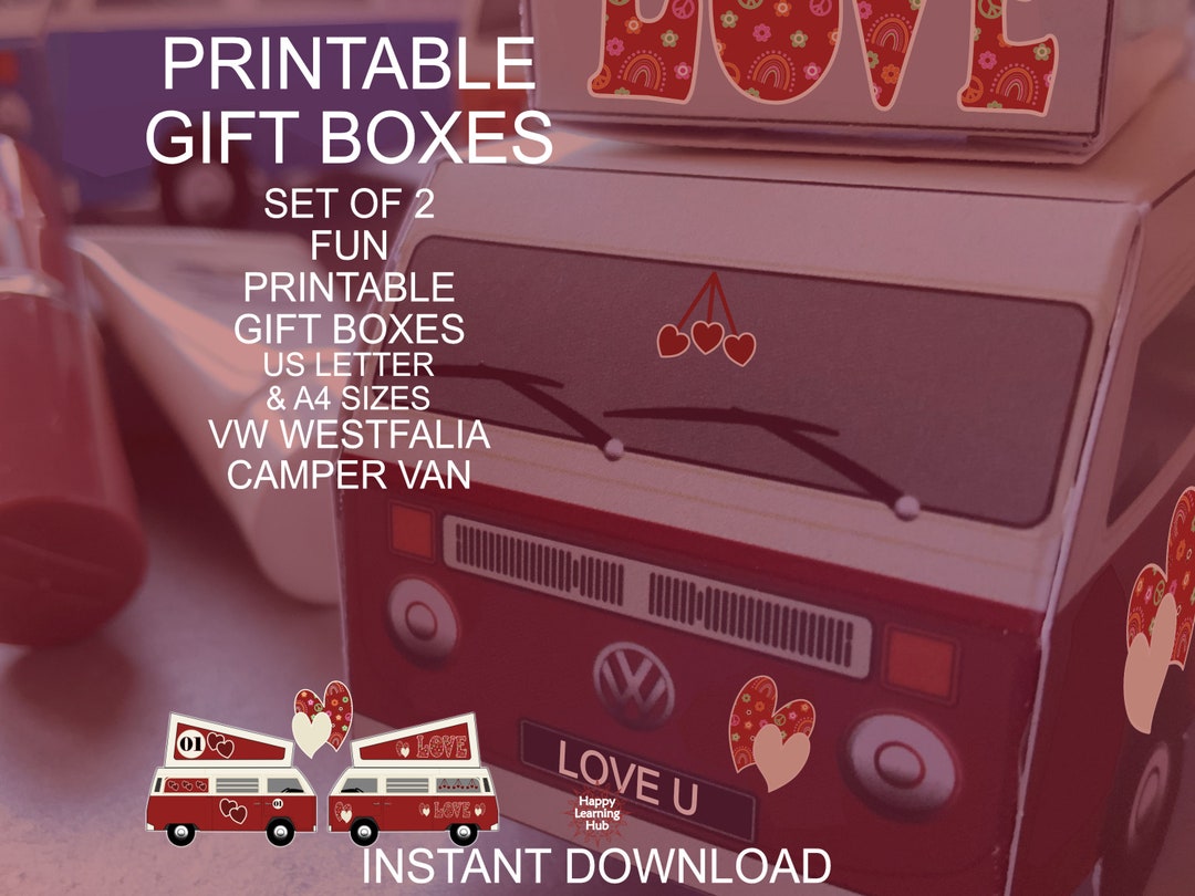 Printable Gift Boxes, Favour Boxes, Camper Van, Van Life, Love, Retro ...