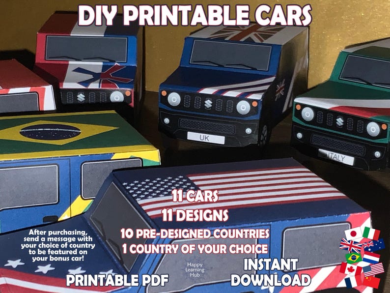 Printable Toy Cars: DIY World Countries Paper Craft (digital Download ...