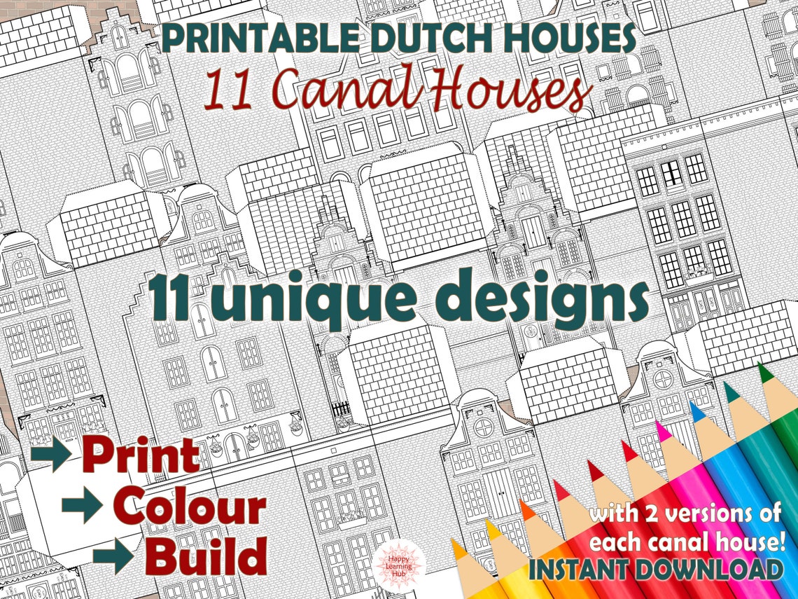 Amsterdam Canal Houses Printable, Colouring Sheets, Paper Toys, DIY ...