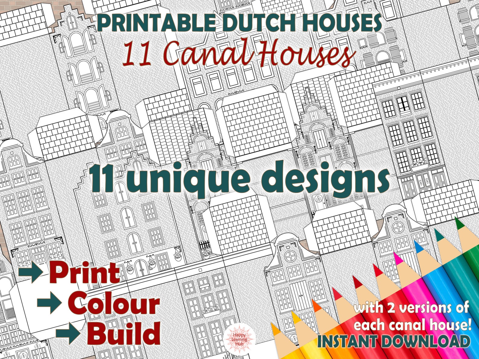 Amsterdam Canal Houses Printable, Colouring Sheets, Paper Toys, DIY ...
