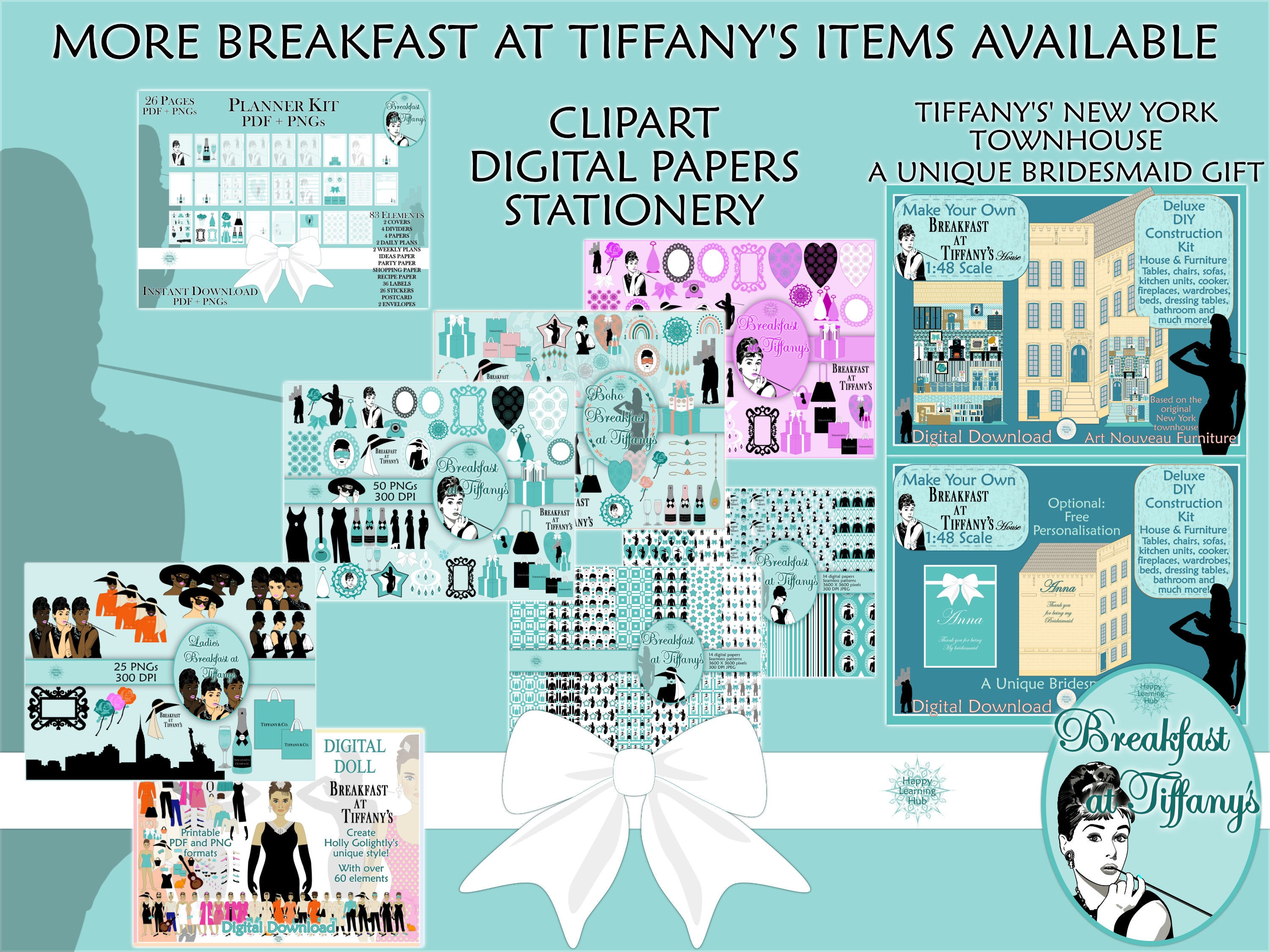 Breakfast at Tiffany's Digital Paper, Audrey Hepburn Crafting Paper ...