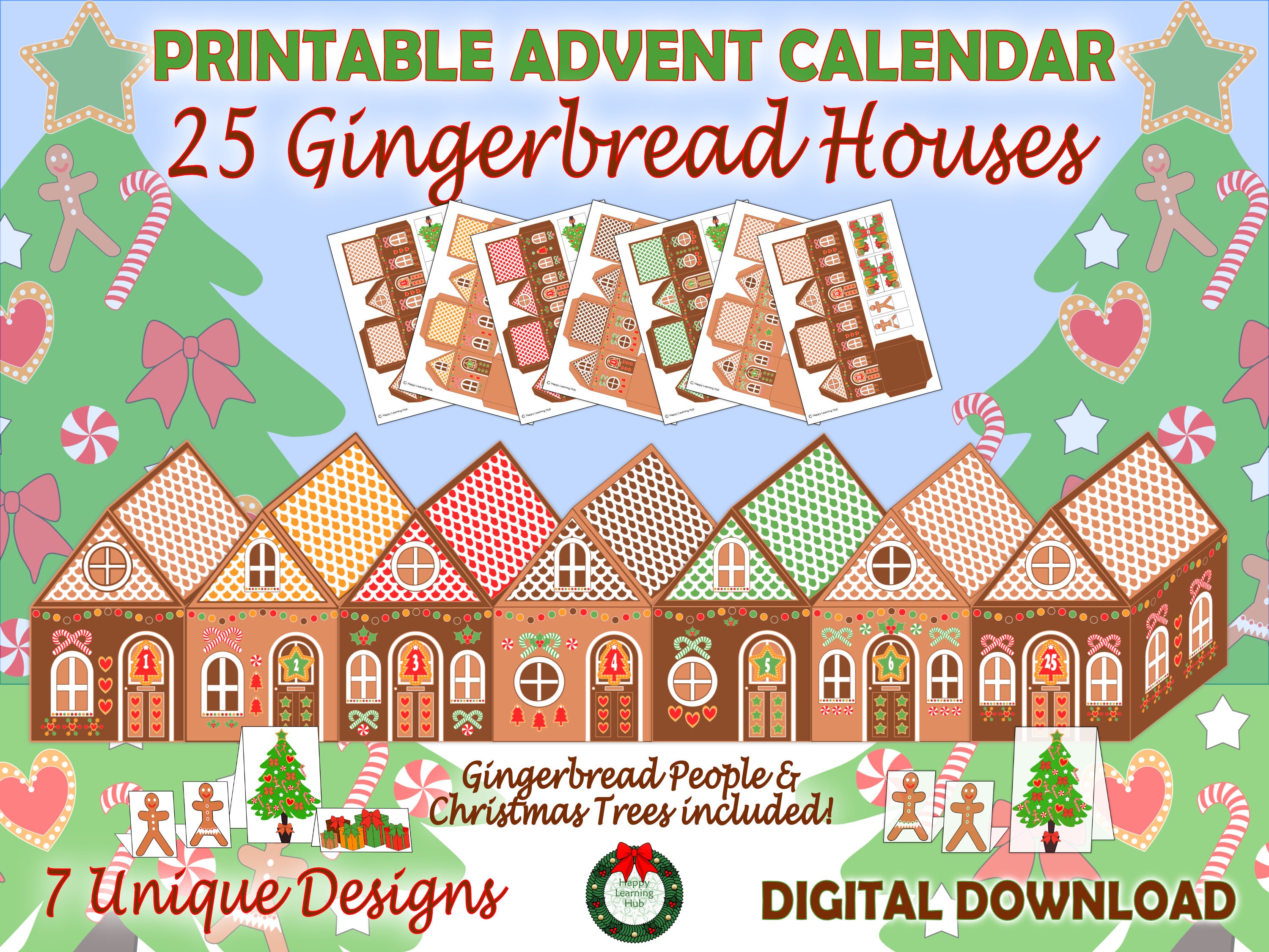 Printable Gingerbread House Advent Calendar, DIY Christmas Village, 3D ...