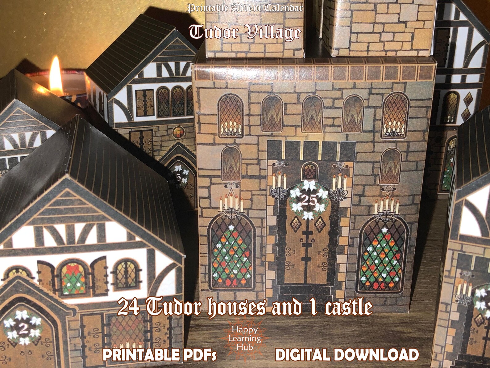Printable Tudor Village Advent Calendar Diy Christmas Castle Pdf Etsy