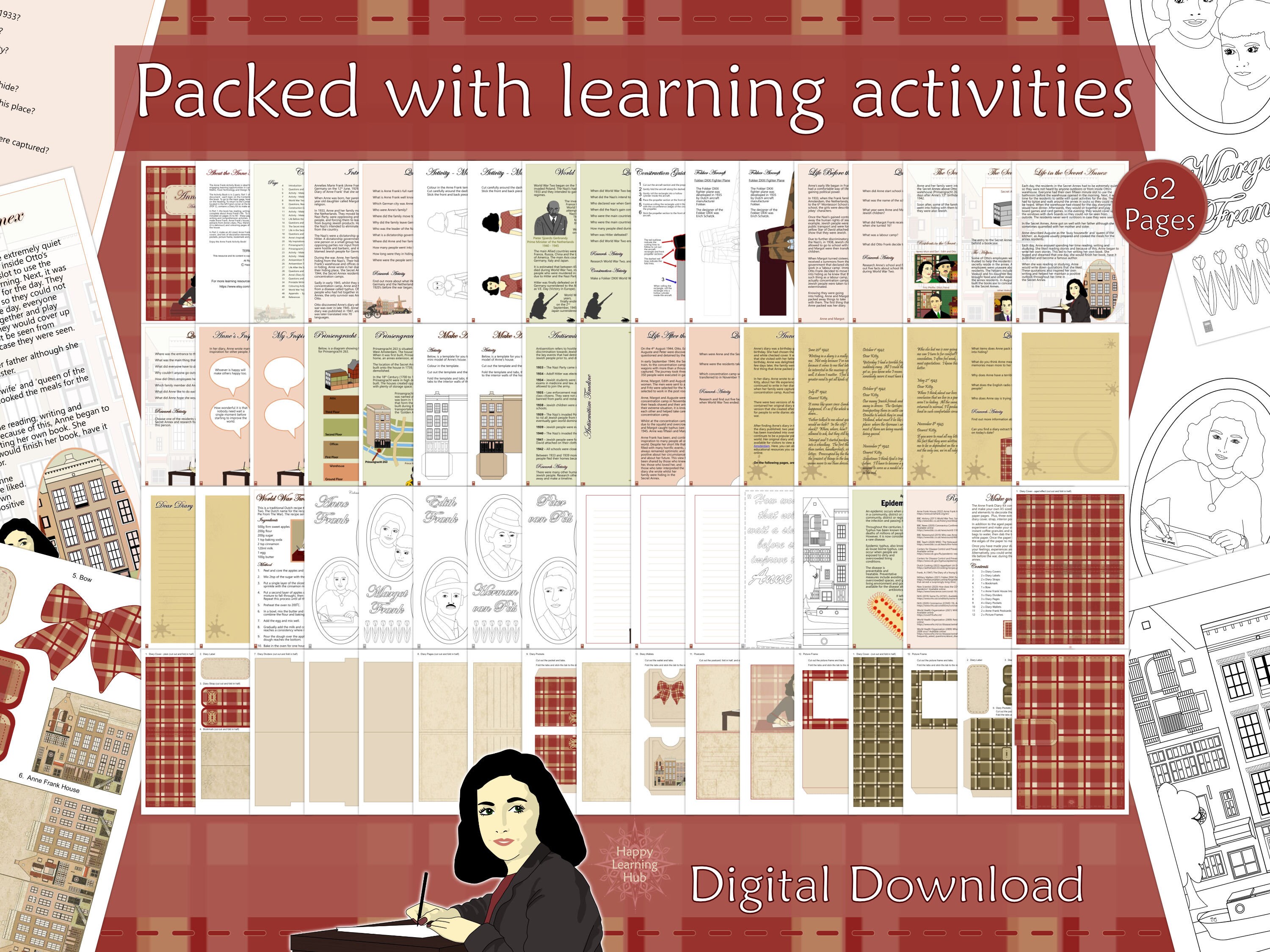 Anne Frank Activity Book, History Learning Printable, Home or School ...