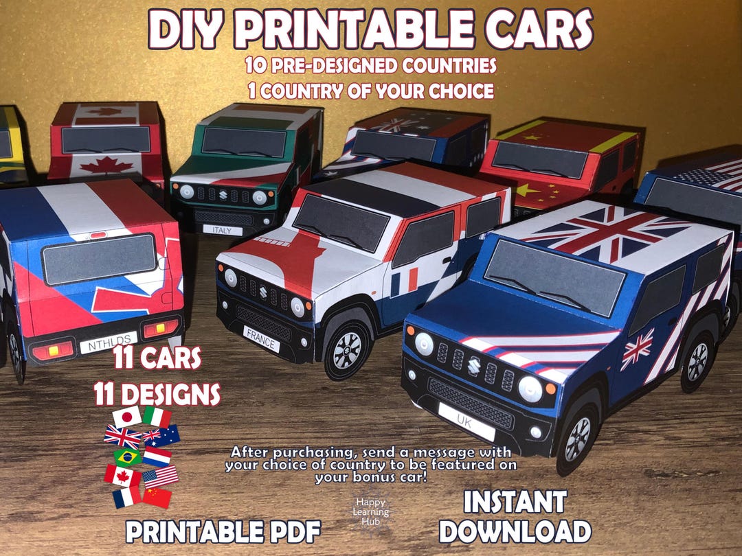 Printable Toy Cars: DIY World Countries Paper Craft (digital Download ...