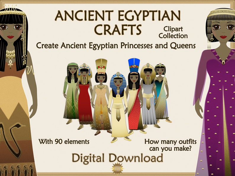 Ancient Egyptians, Queens and Princesses, Pharaoh Clipart Bundle ...