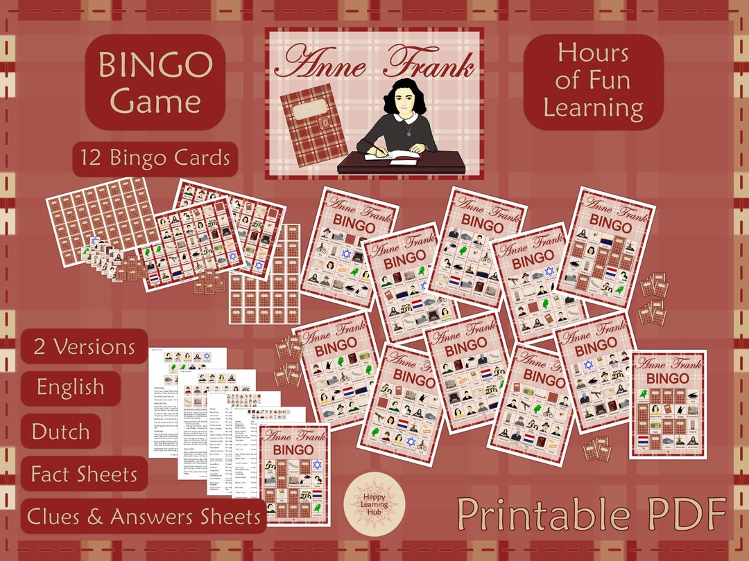 Anne Frank Printable Activities, Printable Bingo Game, Kids Printable ...