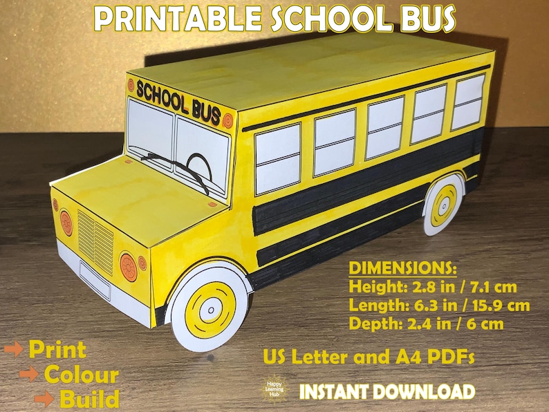 Printable School Bus Craft: DIY Colouring 3D Model (digital Download ...