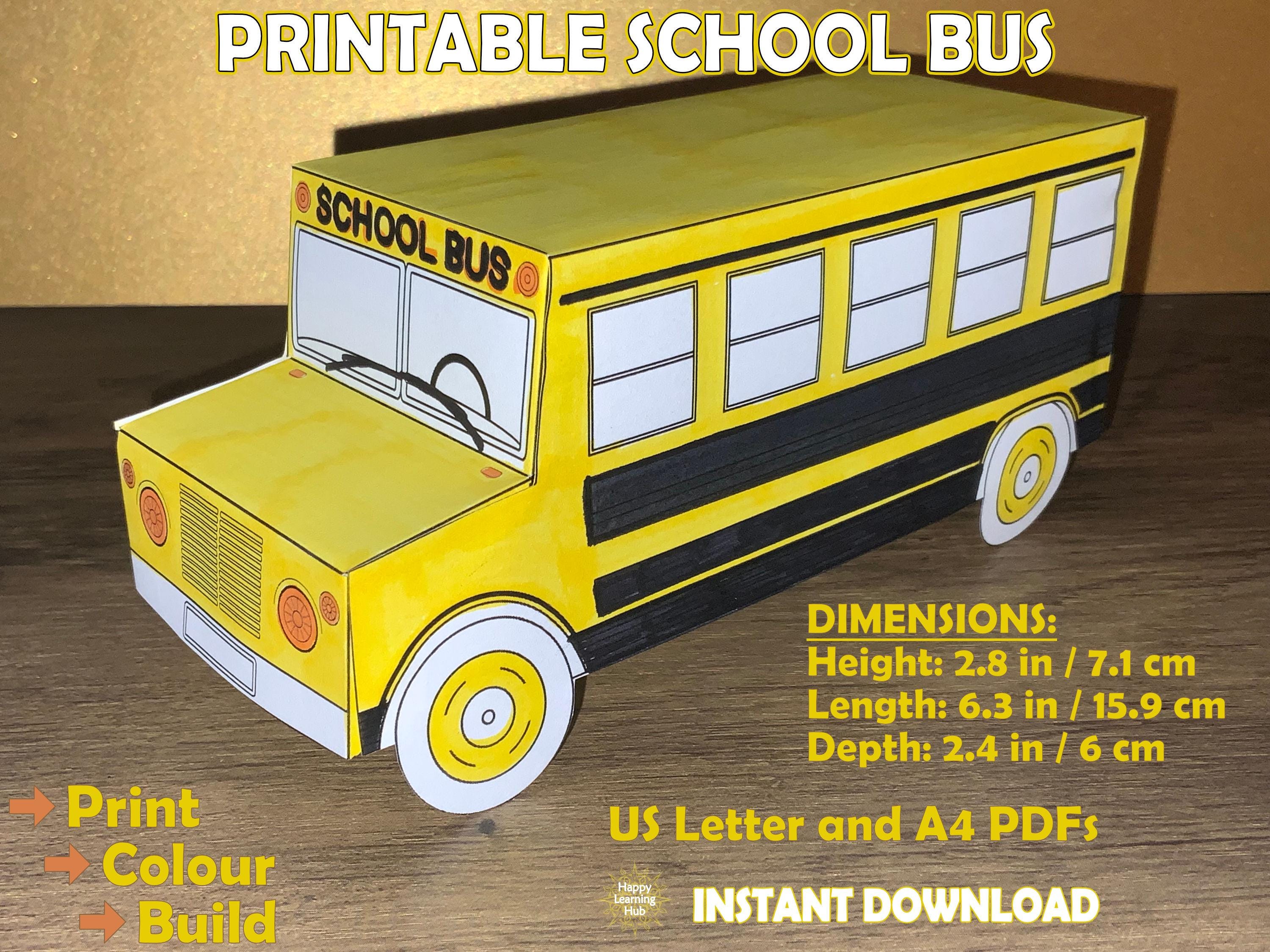 Printable School Bus Craft: DIY Colouring 3D Model (digital Download ...
