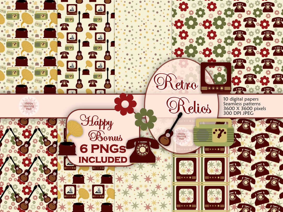 Retro Relics Digital Paper Retro Technology Seamless Pattern - Etsy