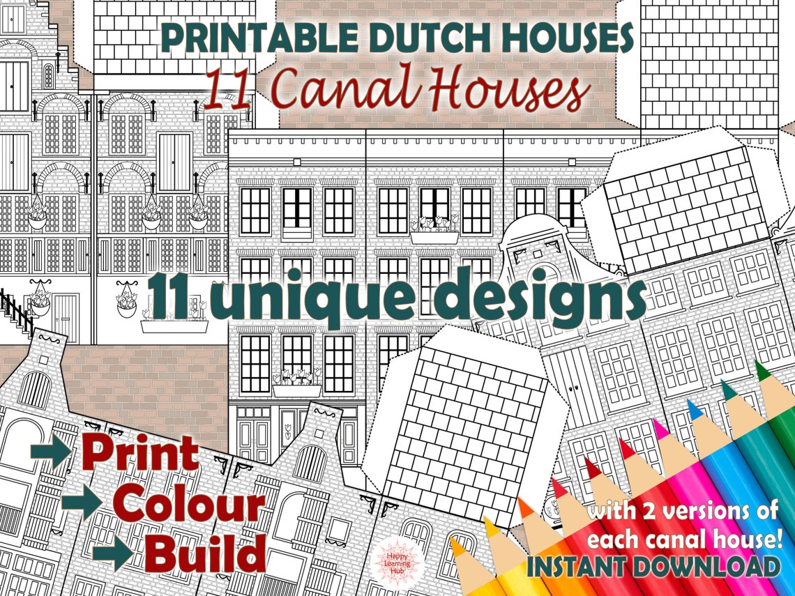 Amsterdam Canal Houses Printable, Colouring Sheets, Paper Toys, DIY ...
