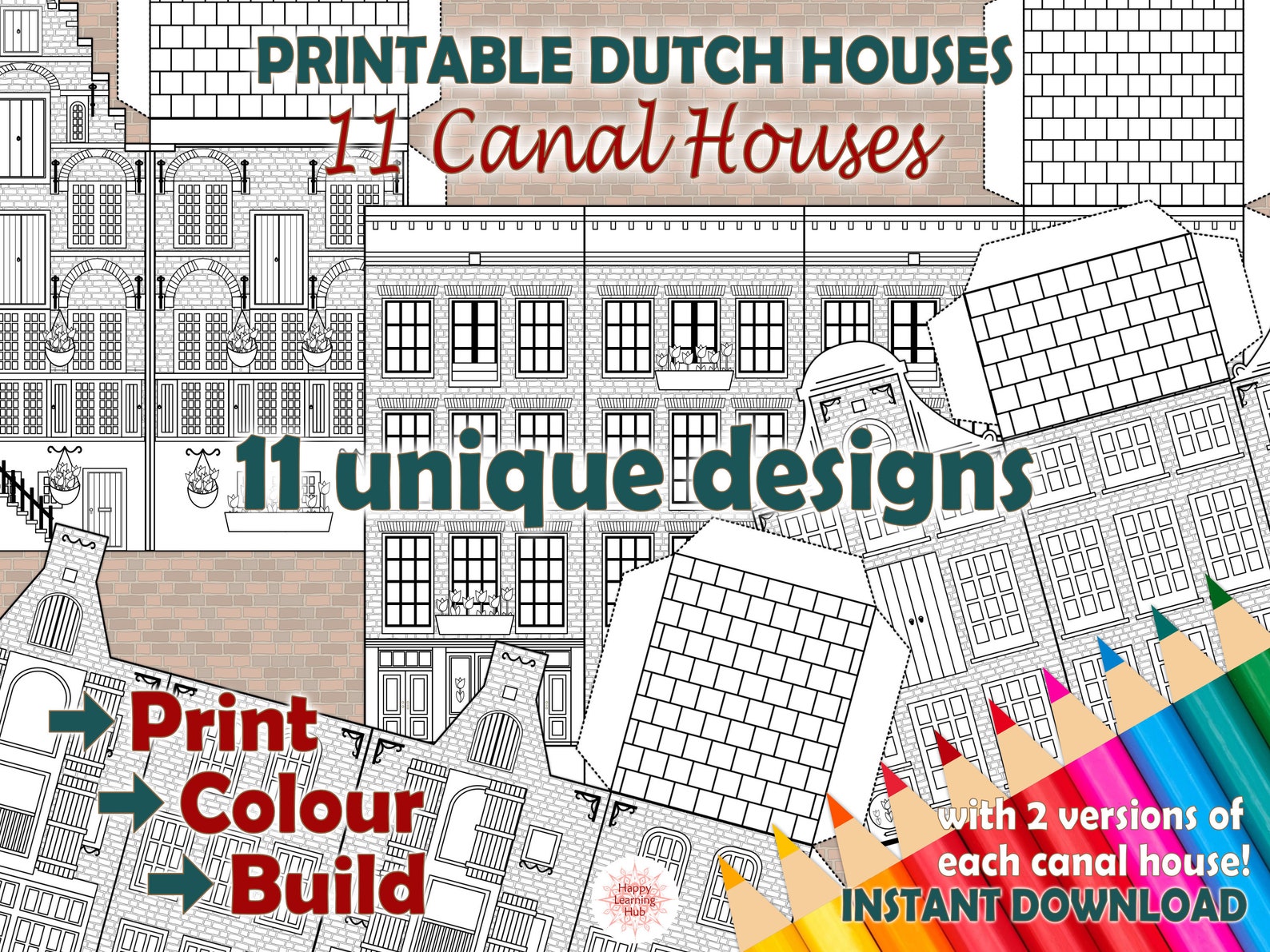 Amsterdam Canal Houses Printable, Colouring Sheets, Paper Toys, DIY ...