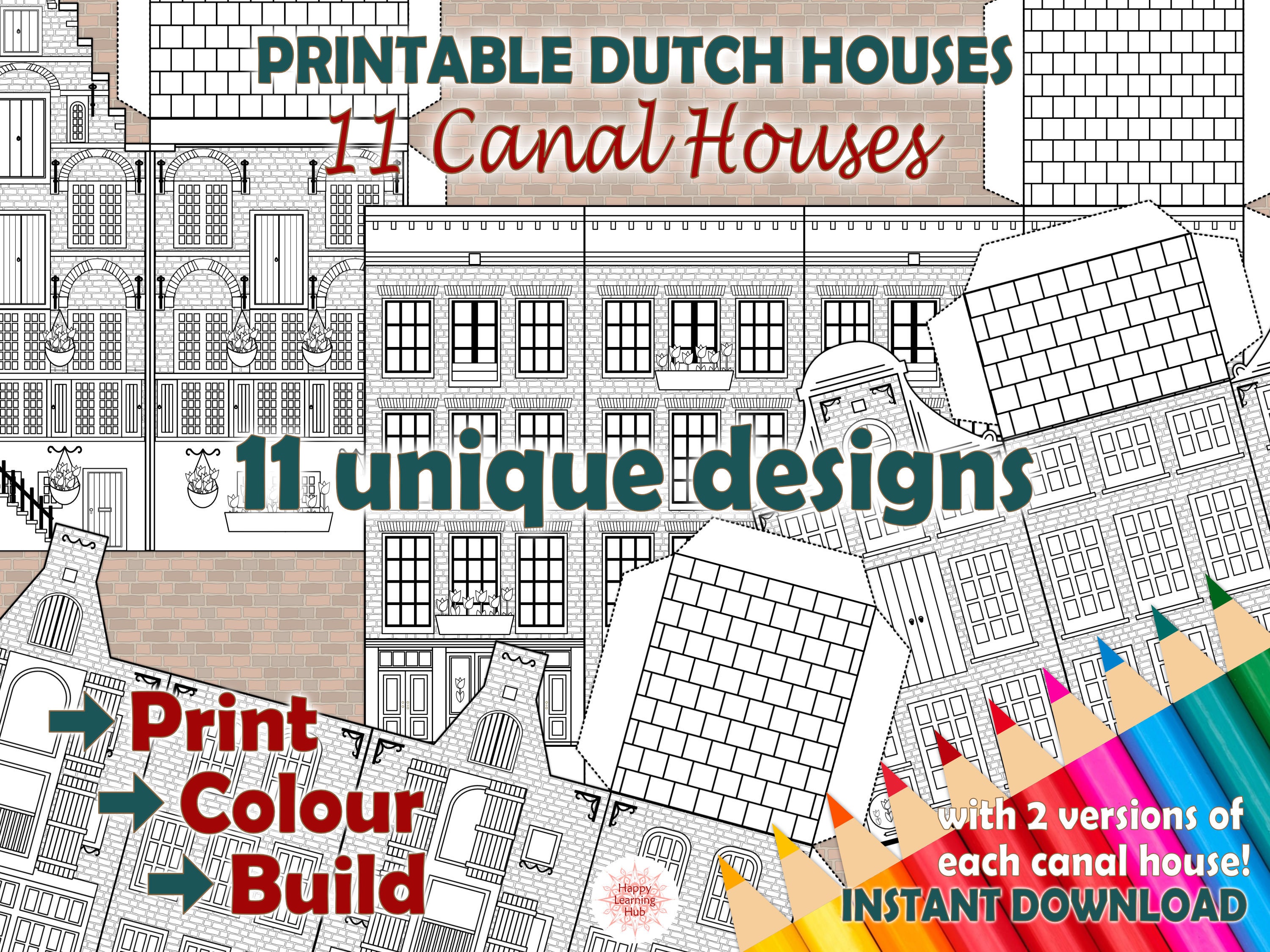 Amsterdam Canal Houses Printable, Colouring Sheets, Paper Toys, DIY ...