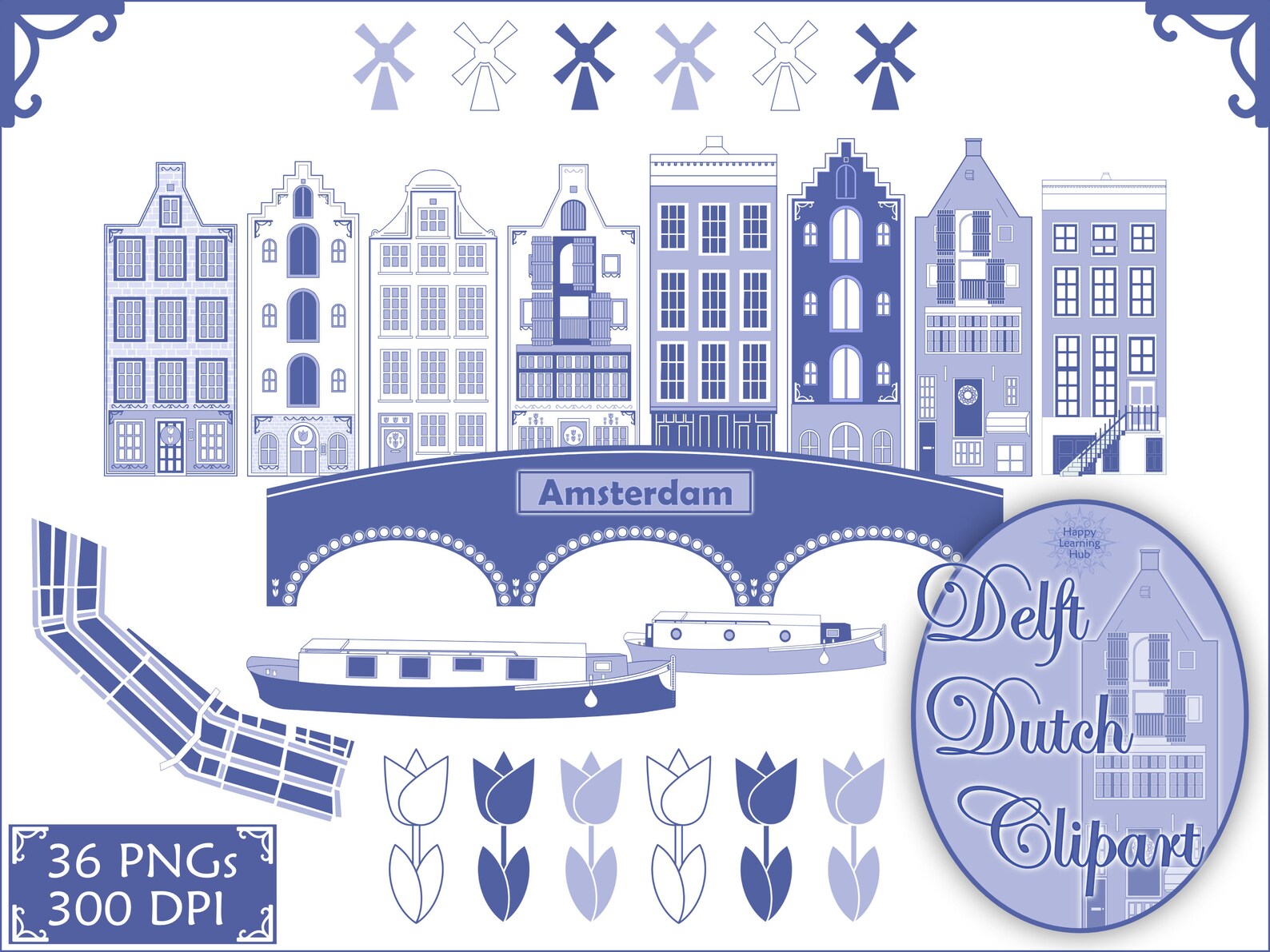 Amsterdam Clipart Dutch Delft Clipart Images Canal Houses - Etsy