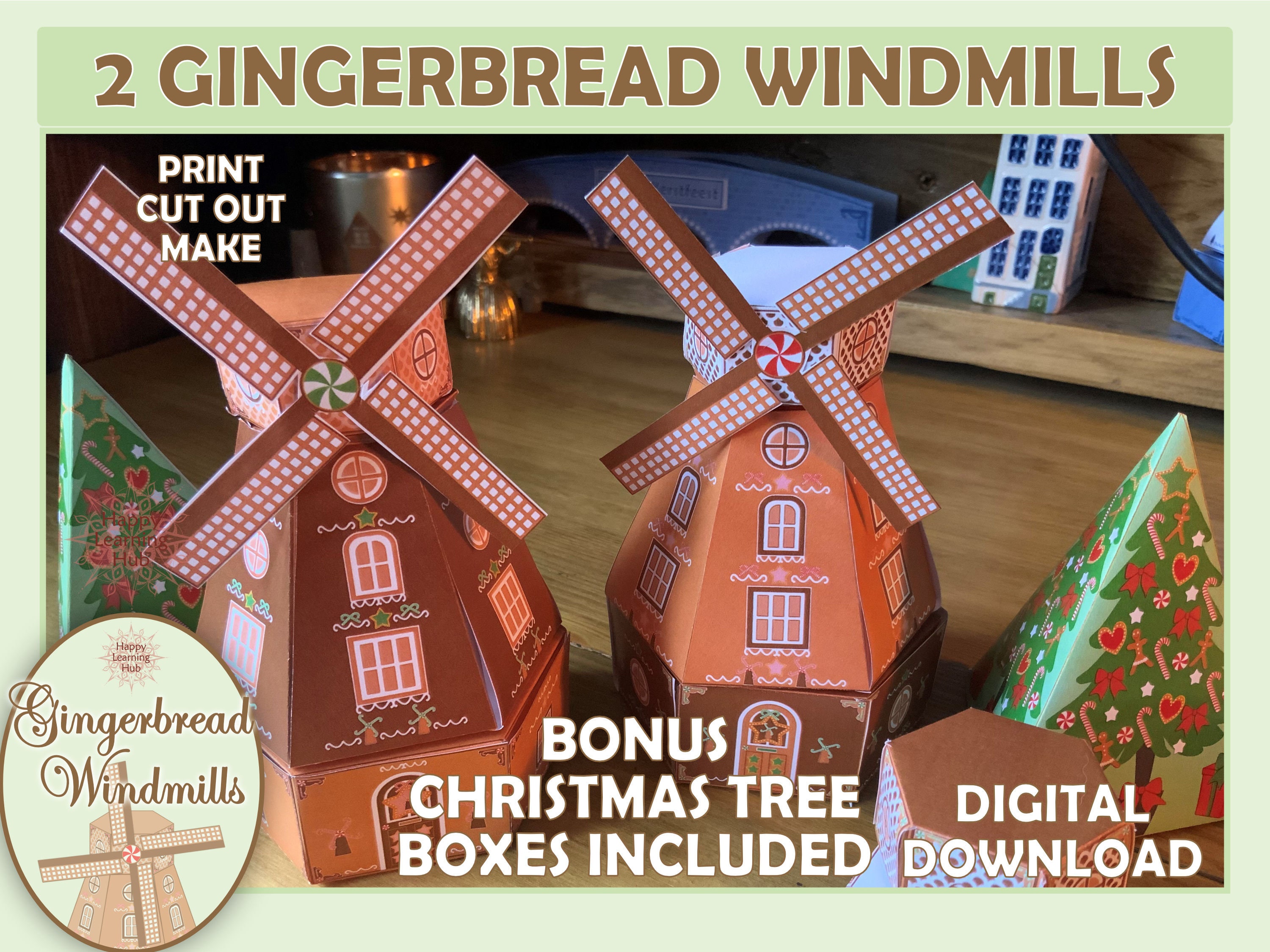 Gingerbread Windmill Templates, Gingerbread Paper Windmills, Printable ...