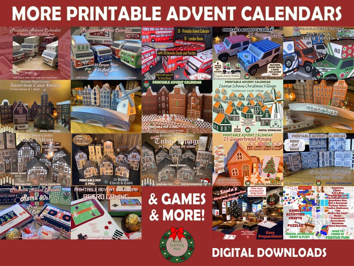 Printable Advent Calendar Amsterdam Houses, Dutch Windmill Village ...