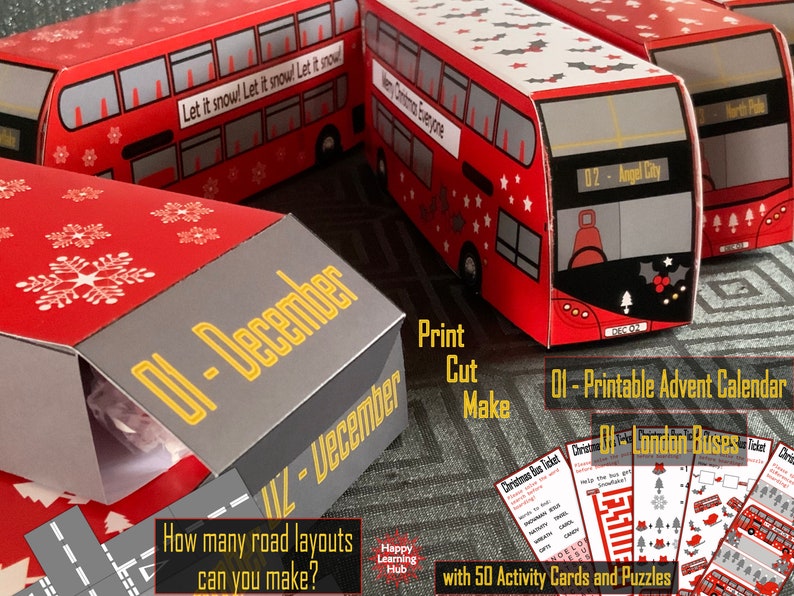 Printable Advent Calendar, London Bus, DIY Christmas Calendar, Advent ...