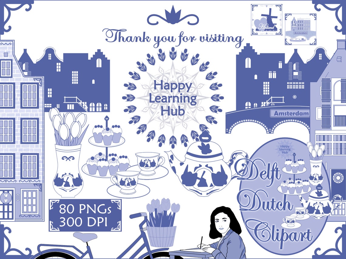 Amsterdam Clipart, Dutch Delft Clipart Images, Canal Houses, Anne Frank ...