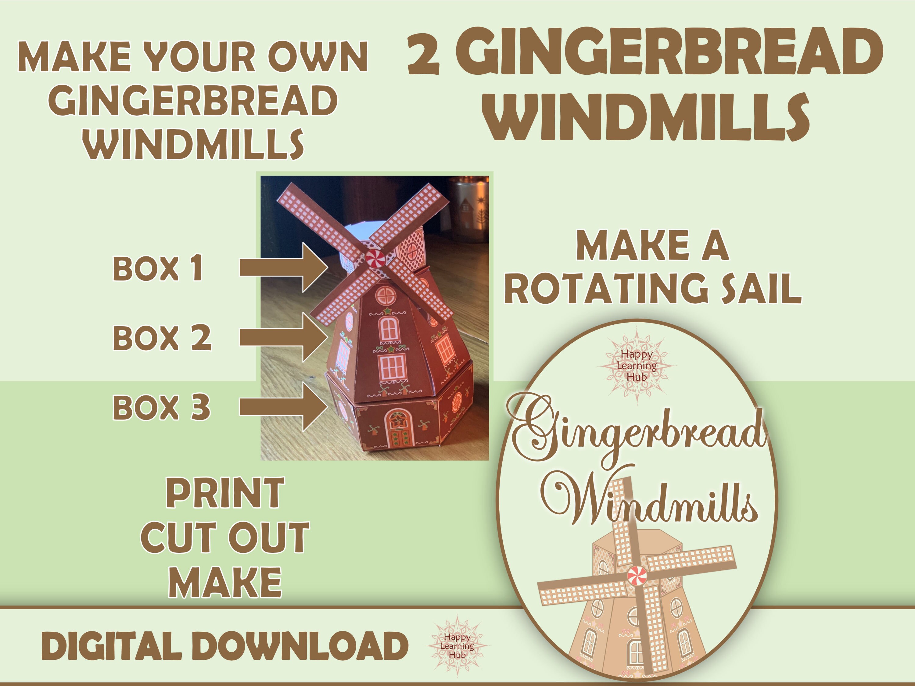 Gingerbread Windmill Templates, Gingerbread Paper Windmills, Printable ...