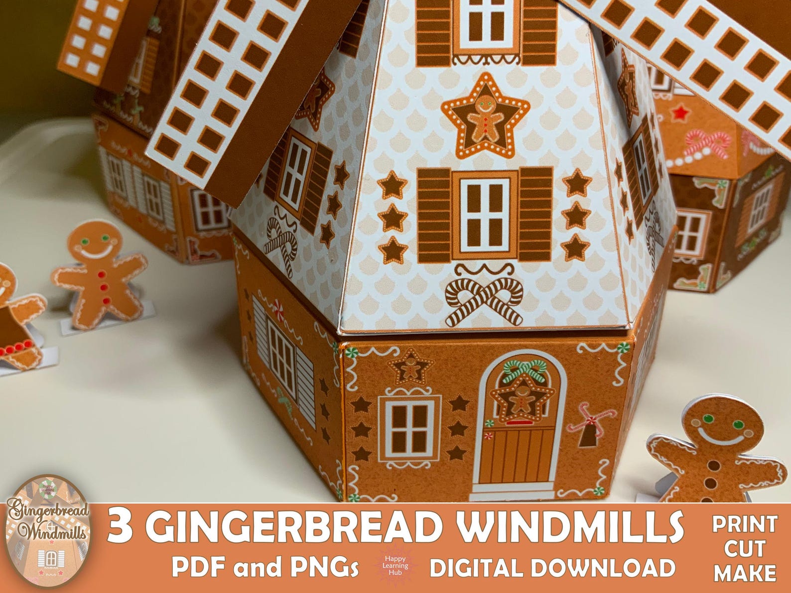 Gingerbread Windmill Templates, Gingerbread Paper Windmills, Printable ...
