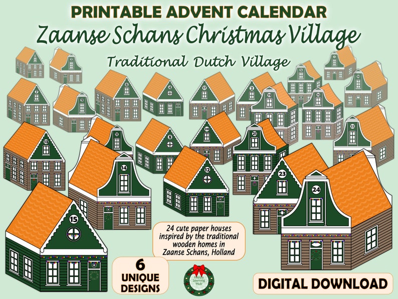 Dutch Paper Houses Advent Calendar Printable DIY Advent - Etsy