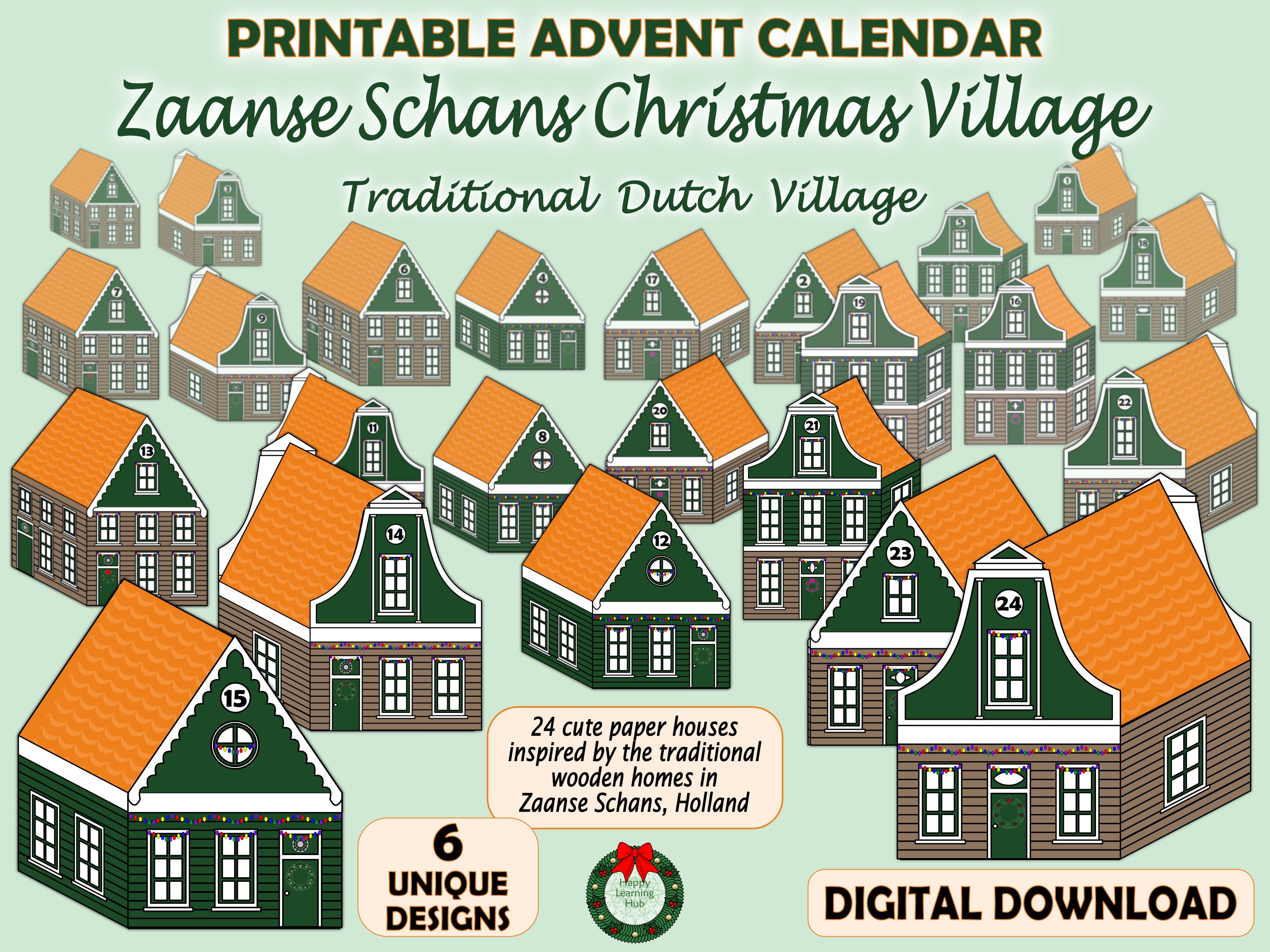 Dutch Paper Houses Advent Calendar Printable DIY Advent - Etsy
