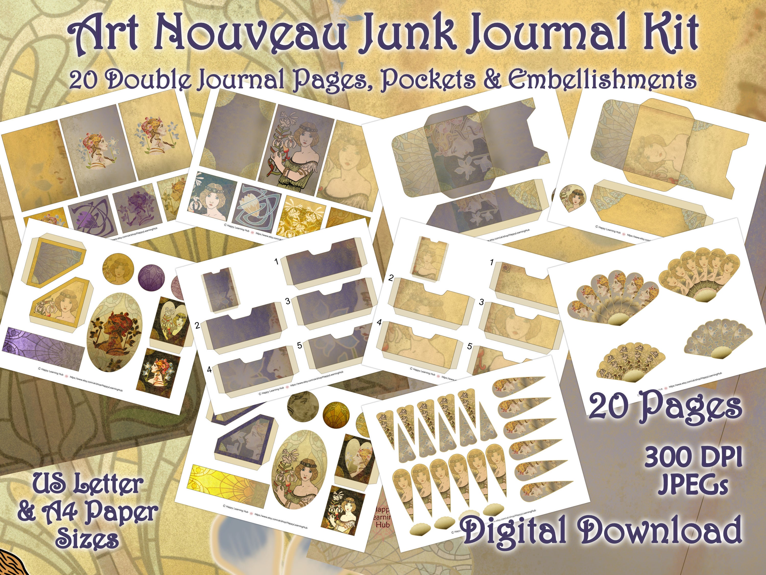 Art Nouveau Junk Journal Kit, Printable Art Nouveau, Vintage Style Junk Journal, Art Nouveau ...