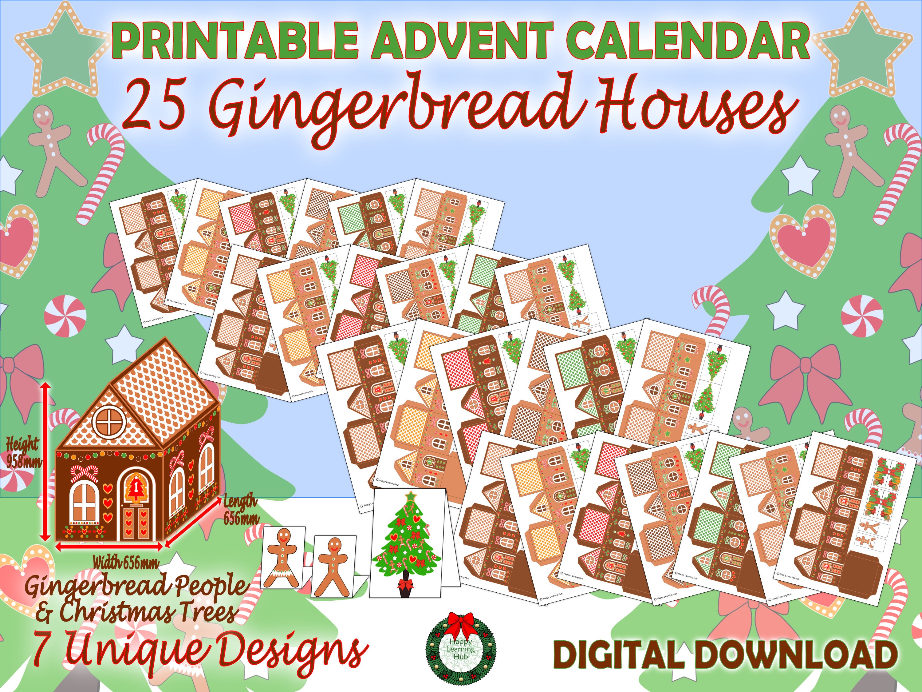 Printable Gingerbread House Advent Calendar, DIY Christmas Village, 3D ...