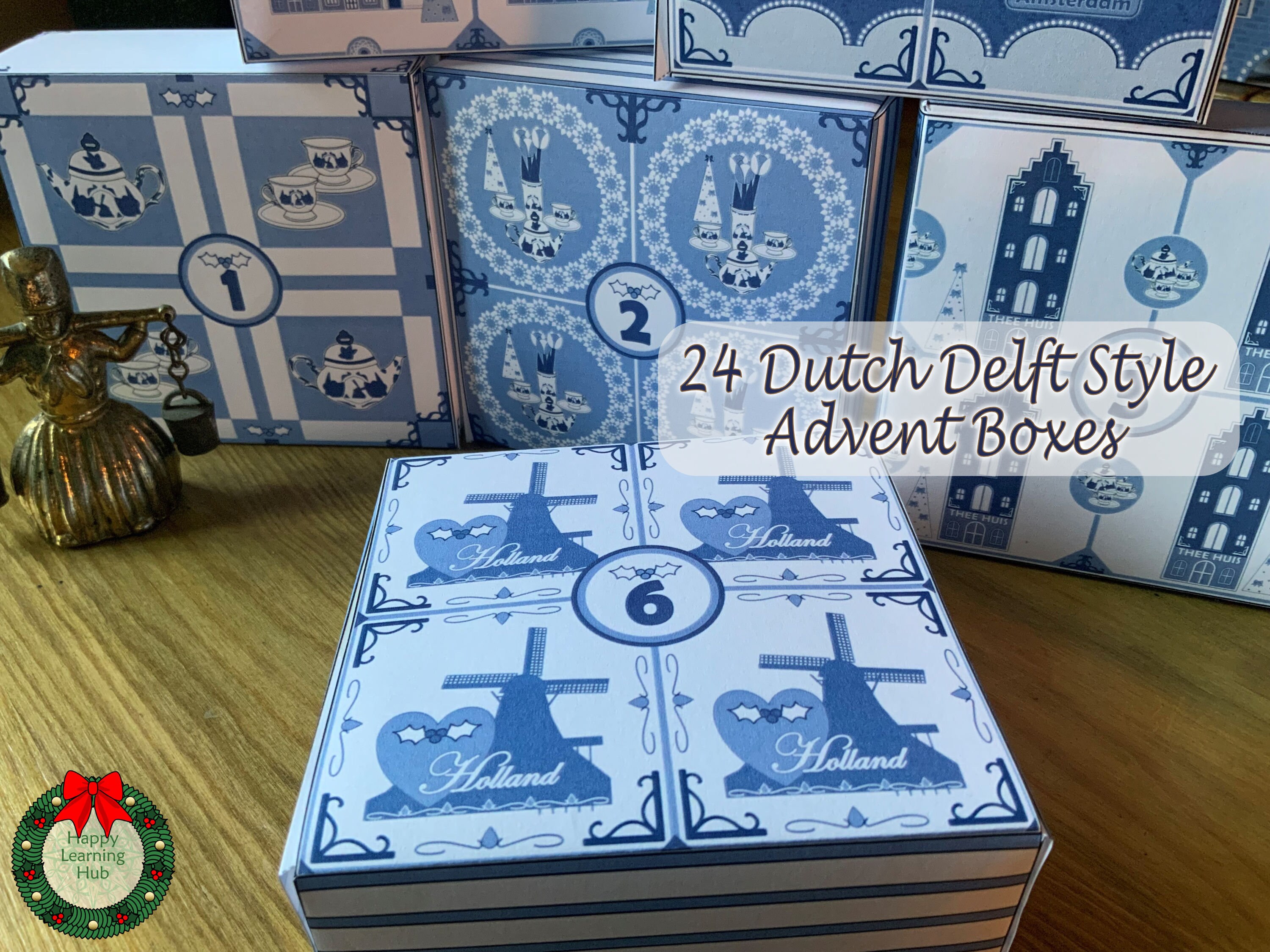 Printable Advent Calendar Boxes, Dutch Delft Blue Inspired DIY Advent ...