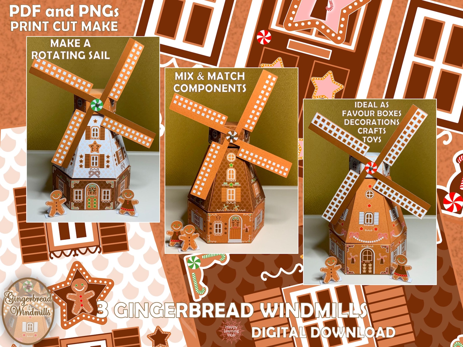 Gingerbread Windmill Templates, Gingerbread Paper Windmills, Printable ...