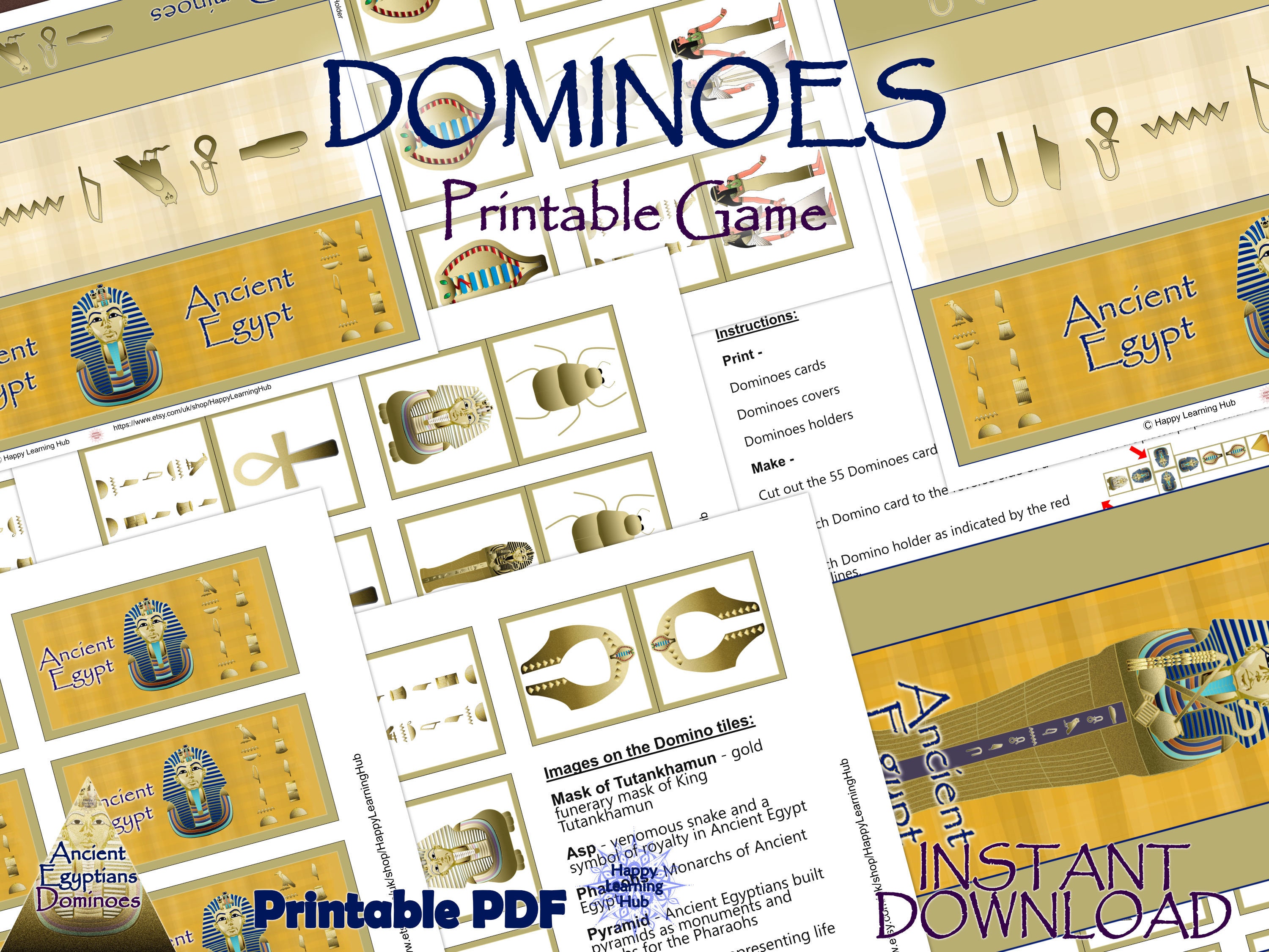Ancient Egyptian Dominoes Game, Printable Game, DIY Children's Game ...