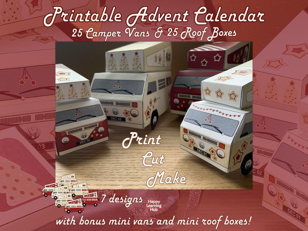 Printable Advent Calendar Boxes, Camper Van Advent Calendar, Novelty ...