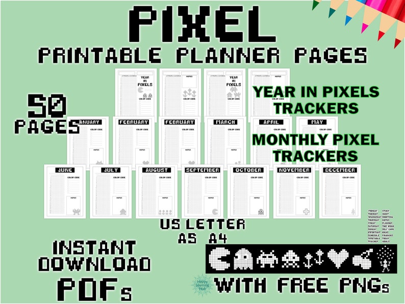 Pixel Planner, Printable Planner Pages, Year in Pixels, 2024 Calendar ...