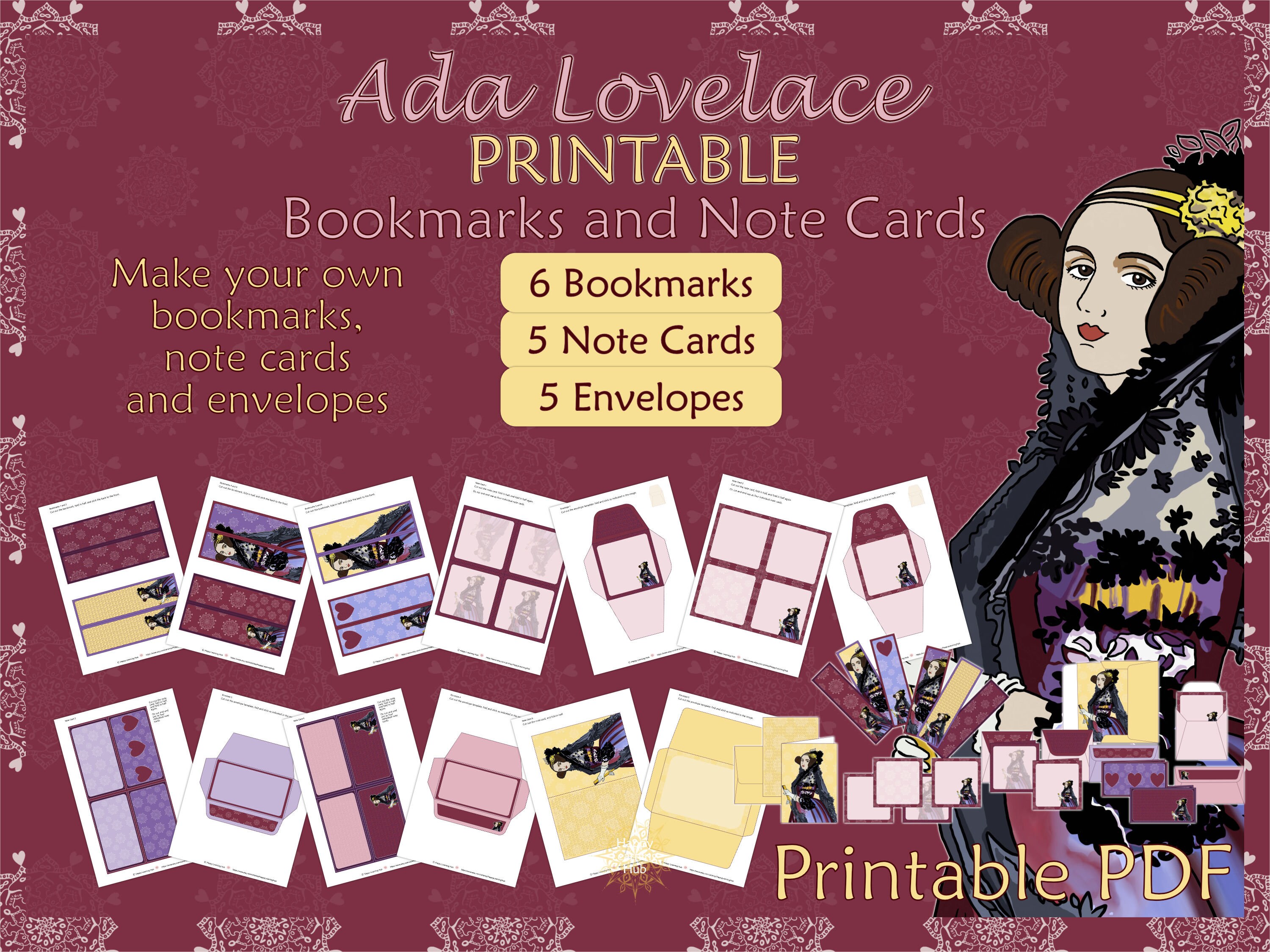 Ada Lovelace Bookmarks and Note Cards, Ada Lovelace Bookmarks, Ada ...
