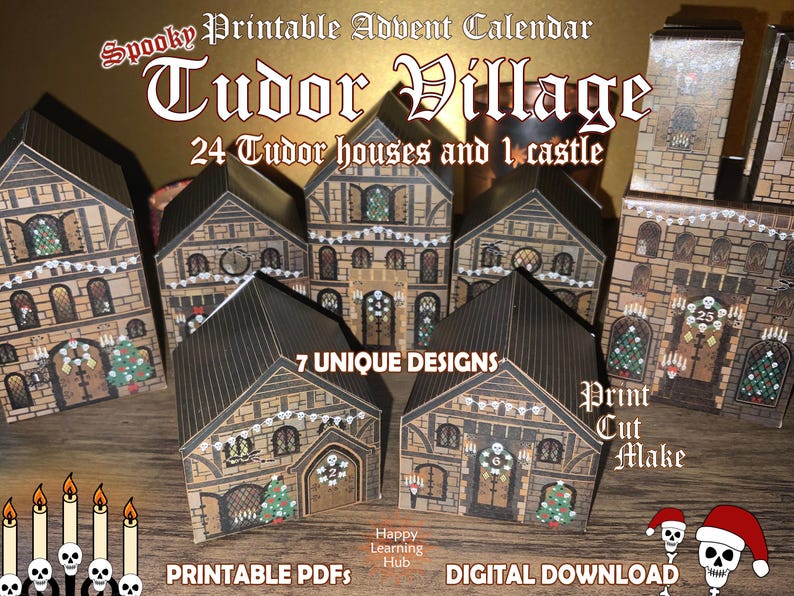 Printable Advent Calendar Village Tudor Houses Christmas Castle Diy