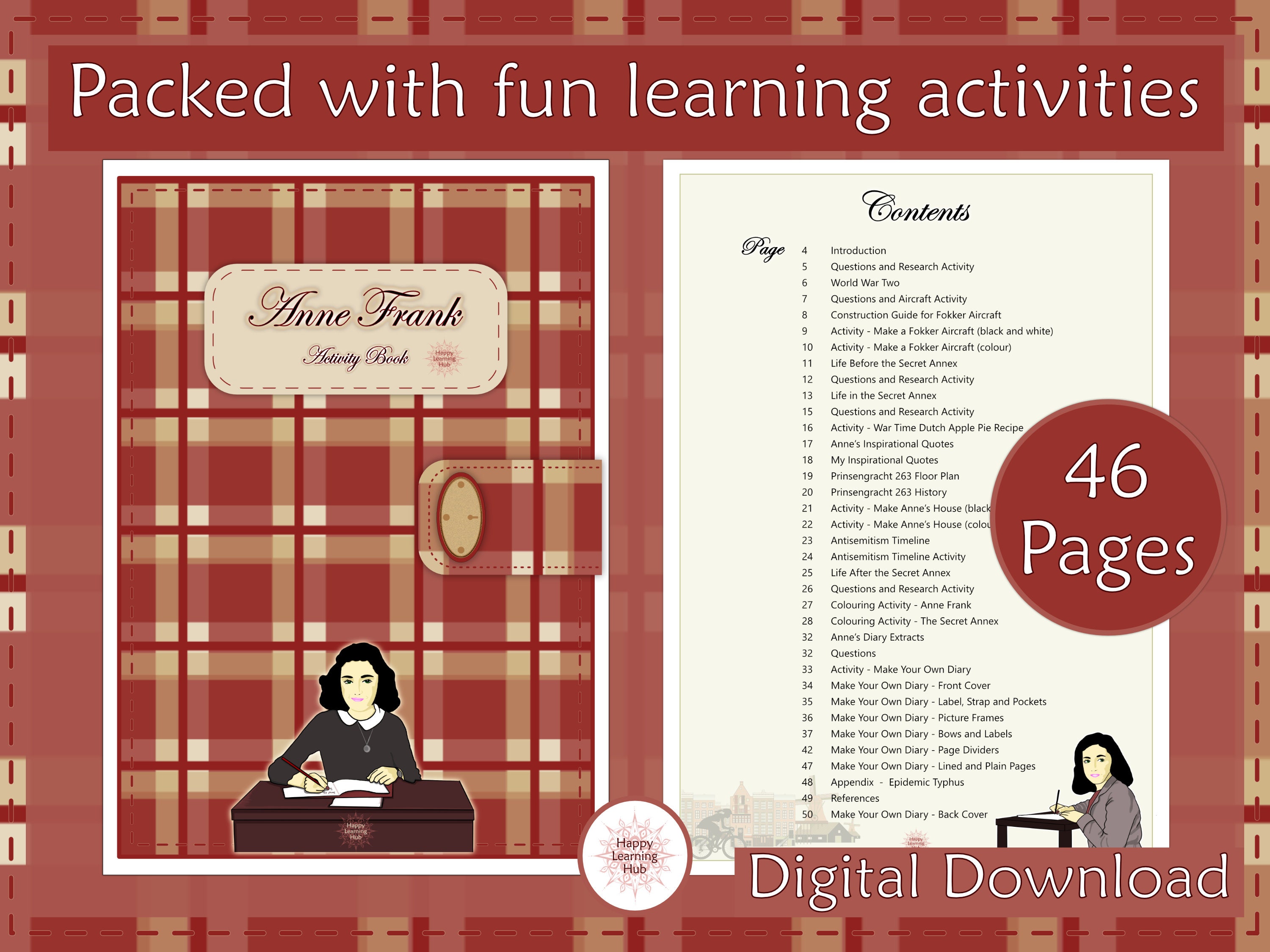 Anne Frank Activity Book, History Learning Printable, Home or School ...