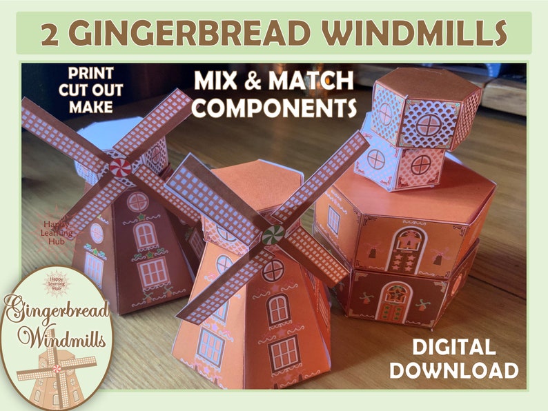 Gingerbread Windmill Templates, Gingerbread Paper Windmills, Printable ...