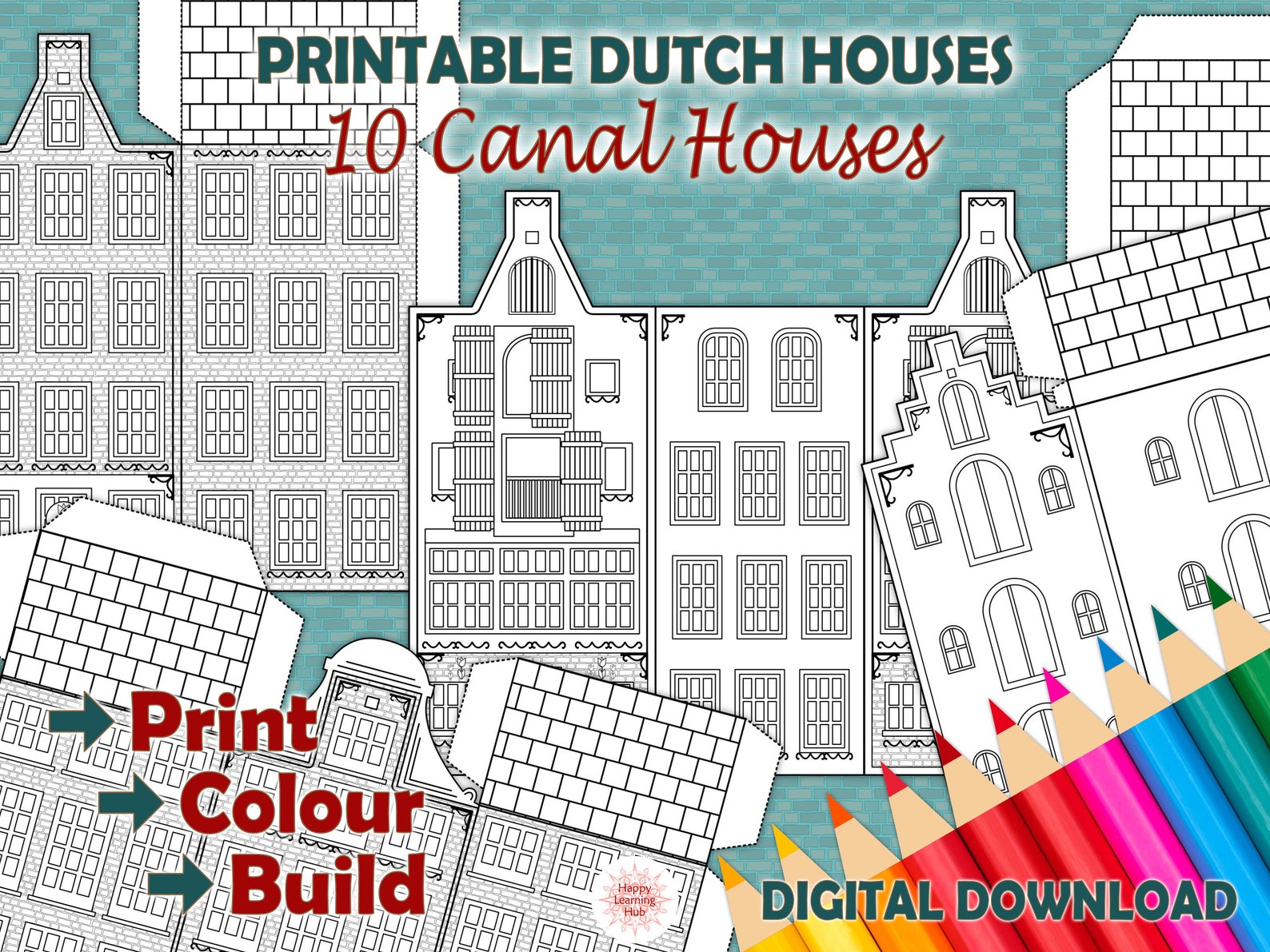 Amsterdam Canal Houses Printable Colouring Sheets Paper - Etsy