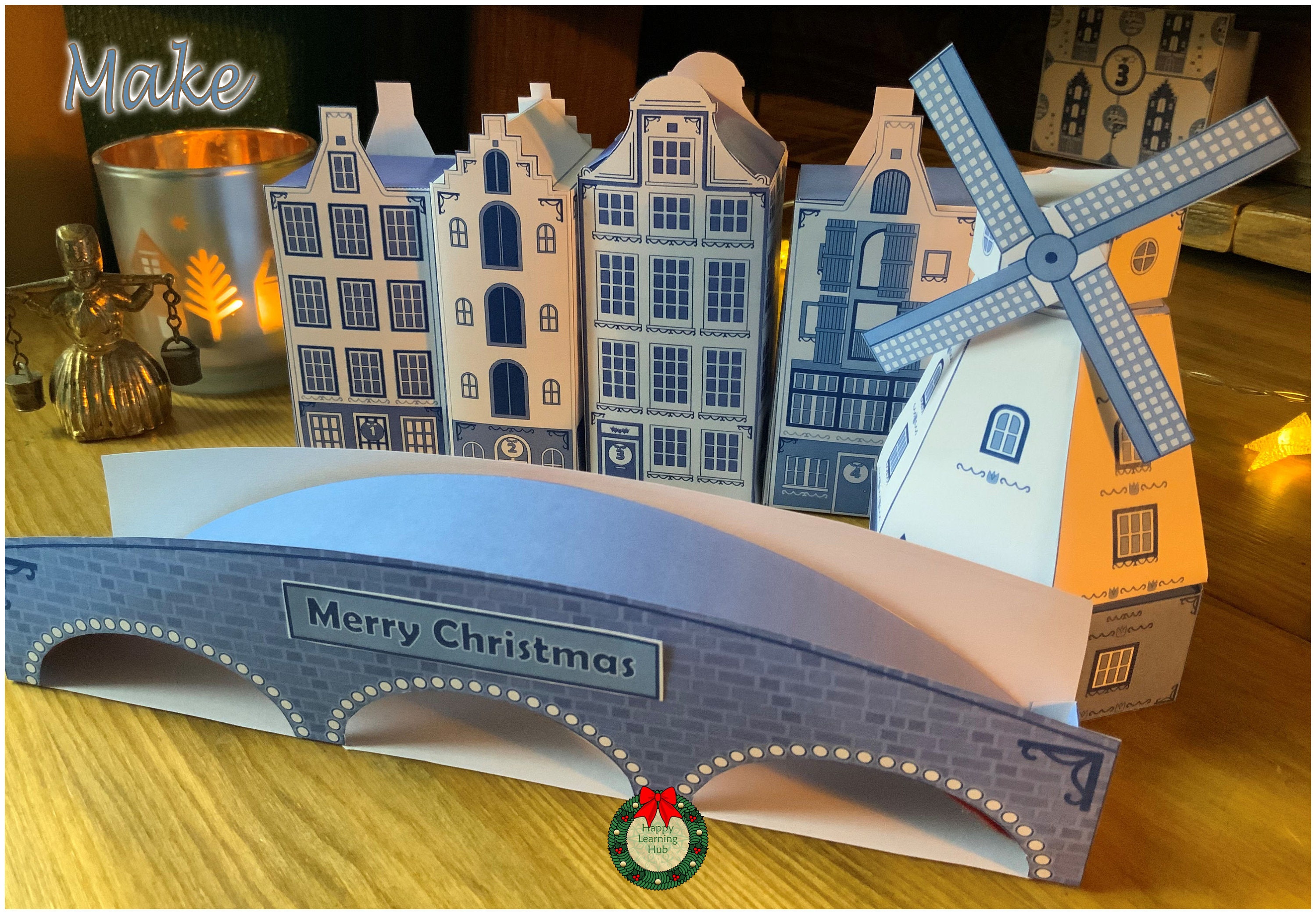 Printable Advent Calendar Amsterdam Houses, Dutch Windmill Village ...