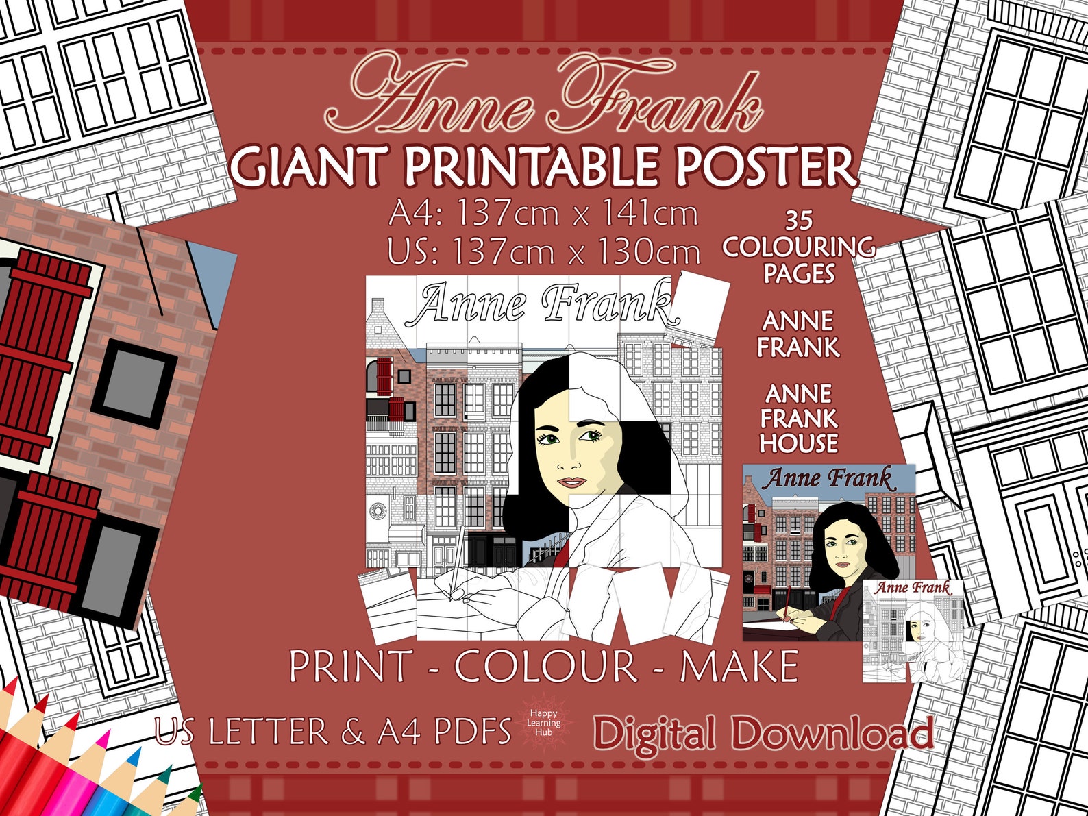 Women's History Month, Large Printable Colouring Poster, Anne Frank ...