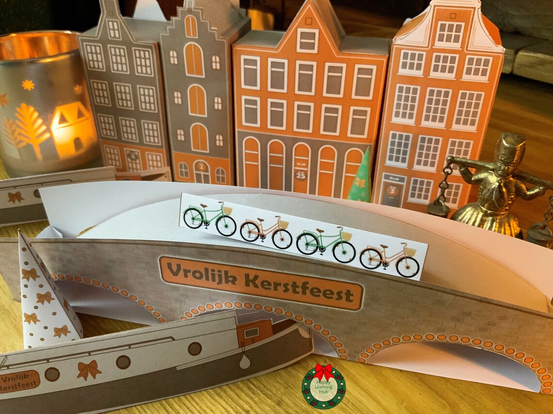 Dutch Canal Houses Printable Advent Calendar, DIY Boho Paper Houses ...
