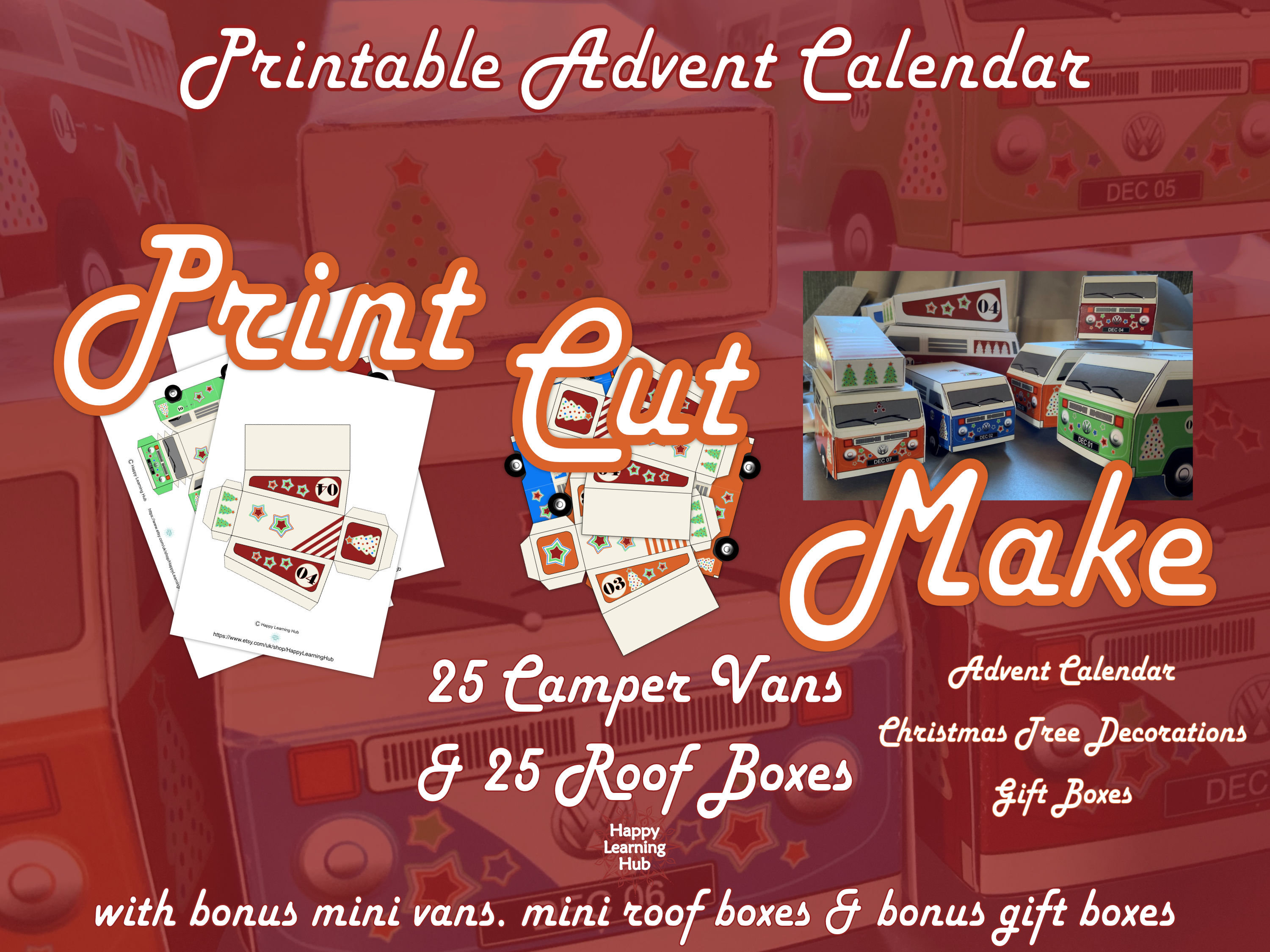 Printable Advent Calendar Boxes, Camper Van Advent Calendar, Novelty ...