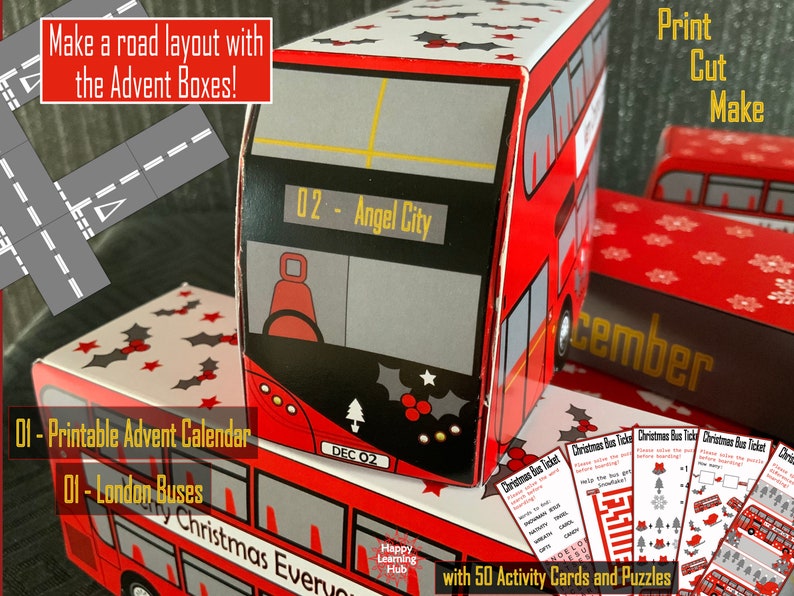 Printable Advent Calendar, London Bus, DIY Christmas Calendar, Advent ...