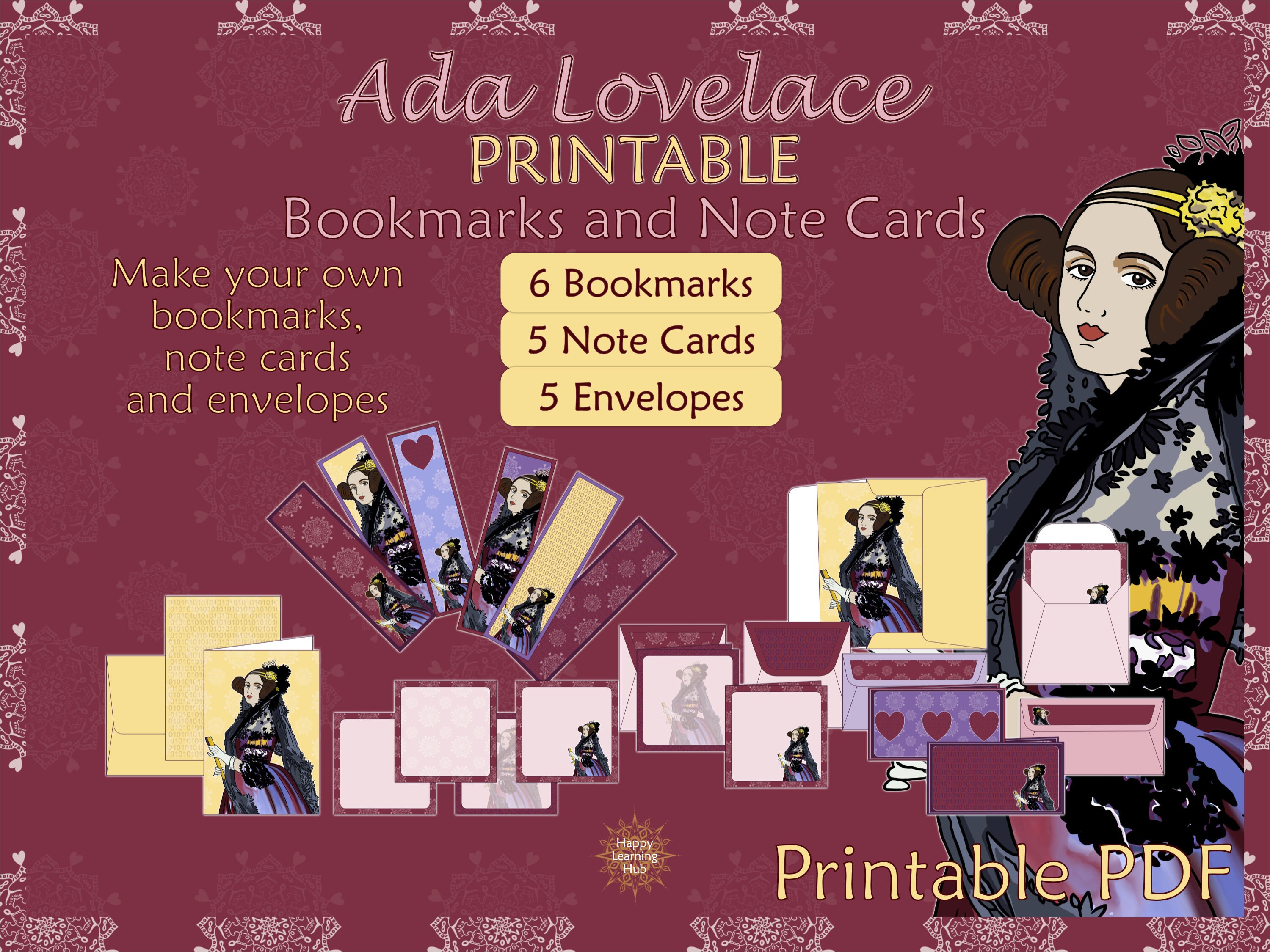 Ada Lovelace Bookmarks and Note Cards, Ada Lovelace Bookmarks, Ada Lovelace Note Cards, Computer ...