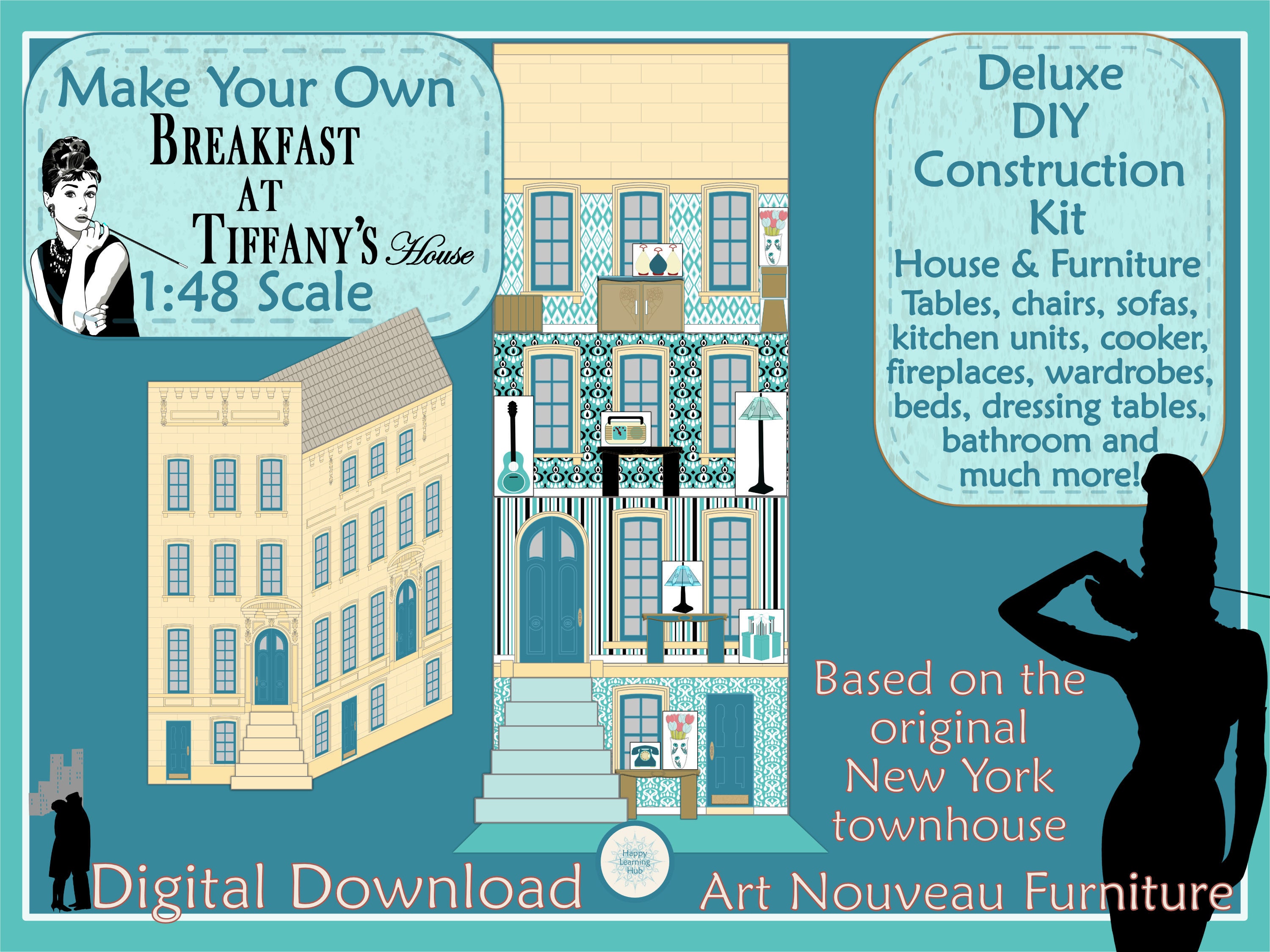 New York Townhouse 3D Construction Kit, 1:48 Scale DIY Dollhouse Kit ...