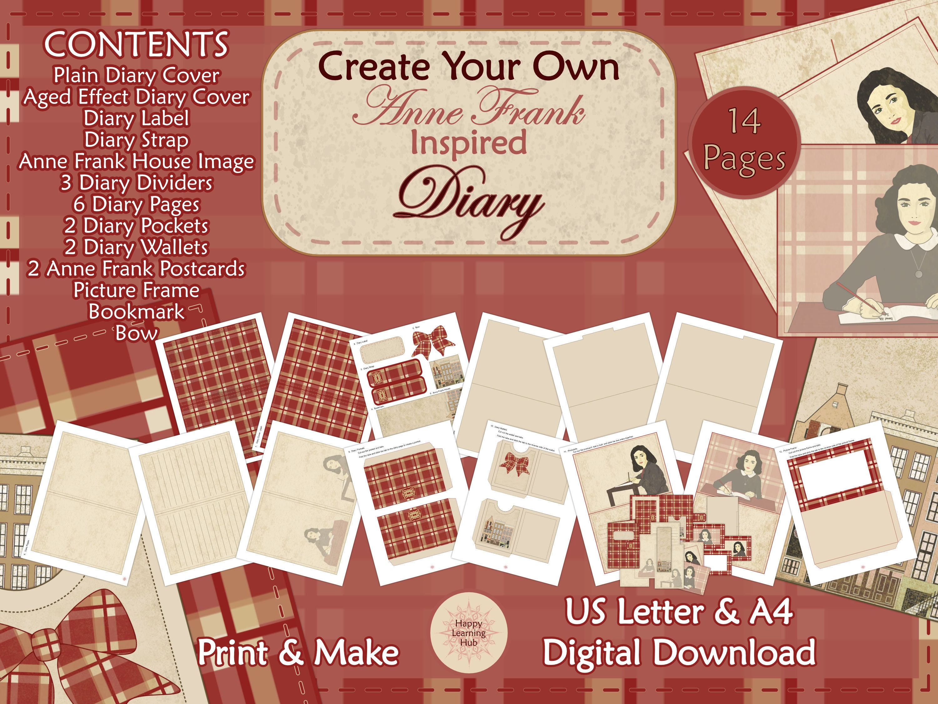 Anne Frank Inspired Diary Kit, Make Your Own Paper Diary Kit, Learning ...